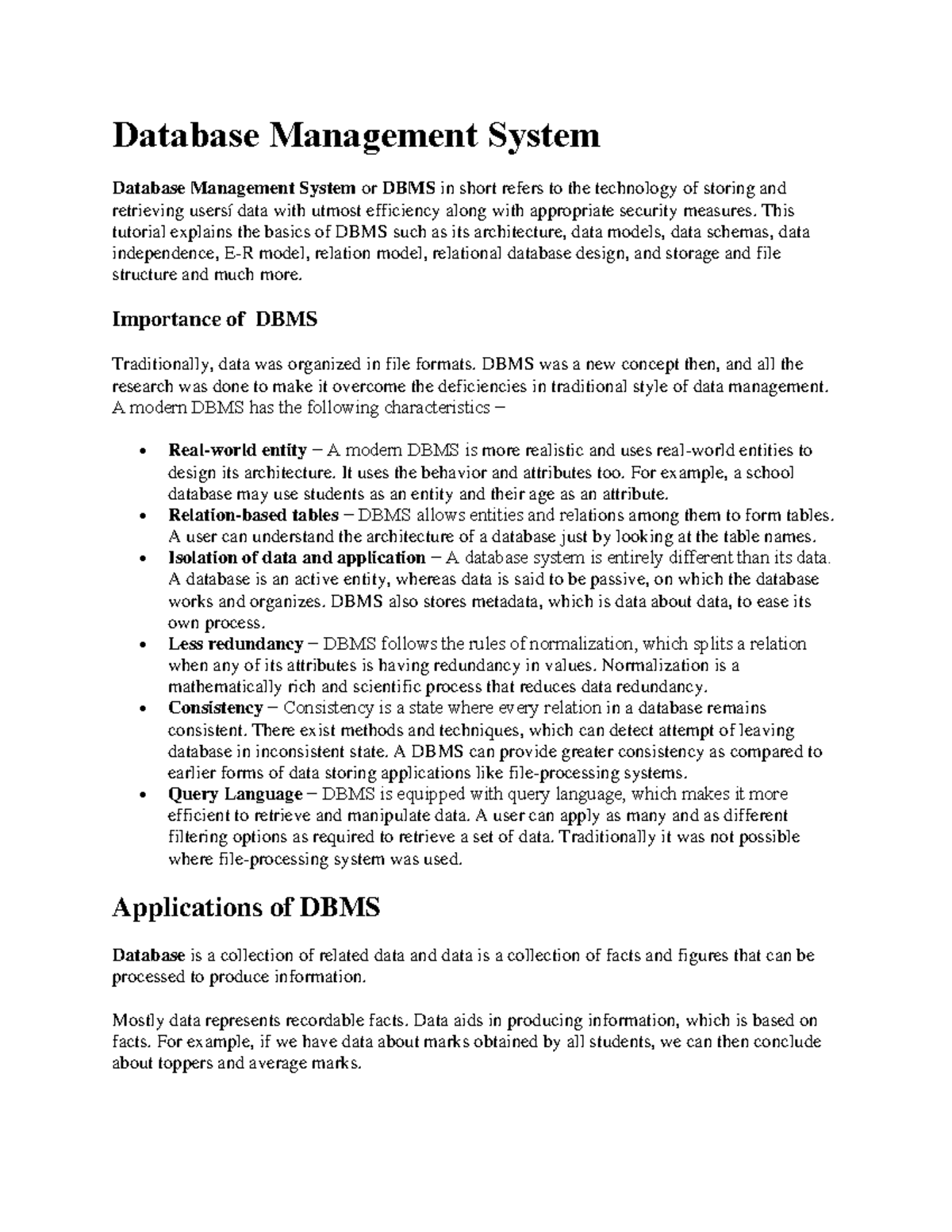 Database Management System notes - Database Management System Database ...