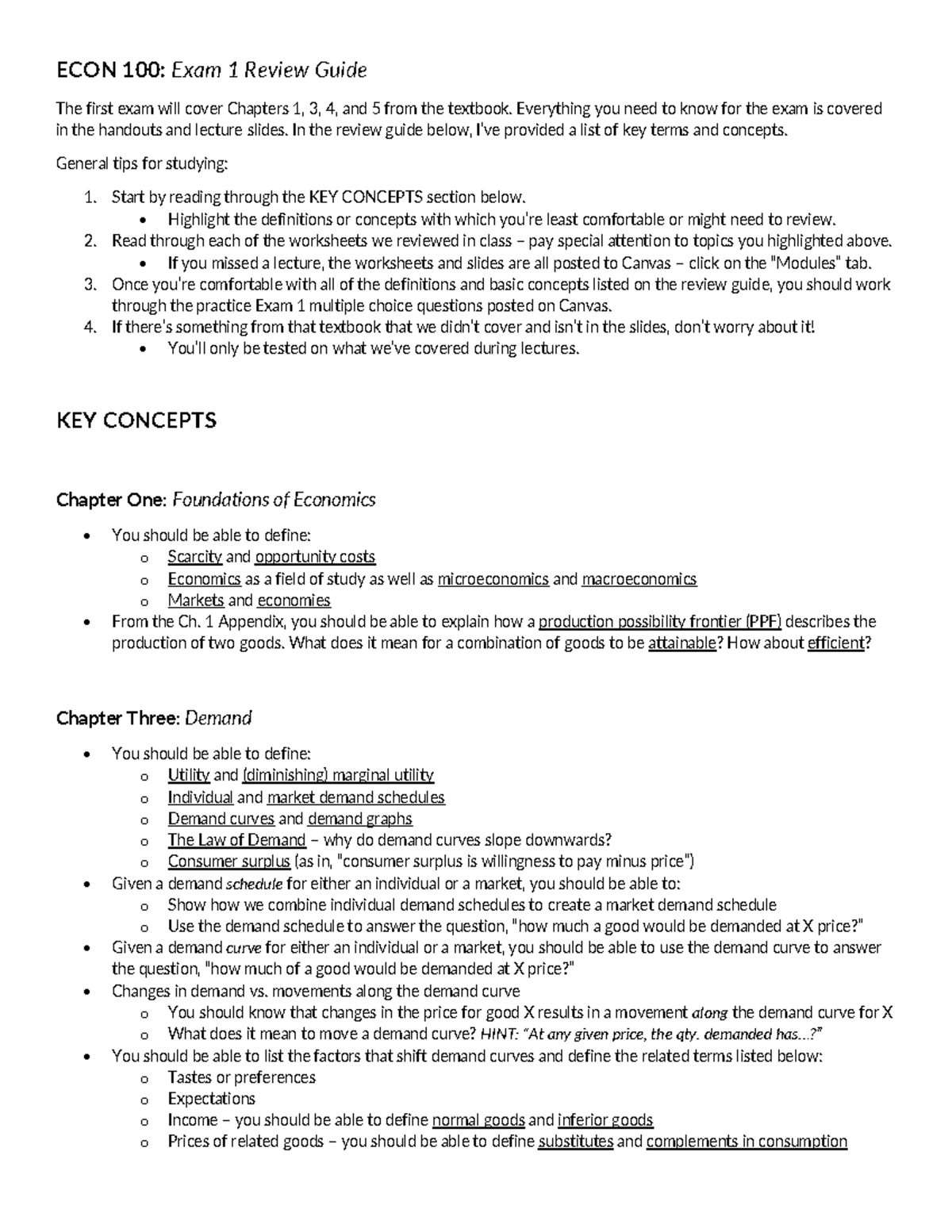 ECON 100: Exam 1 Comprehensive Review Guide for Key Concepts - Studocu