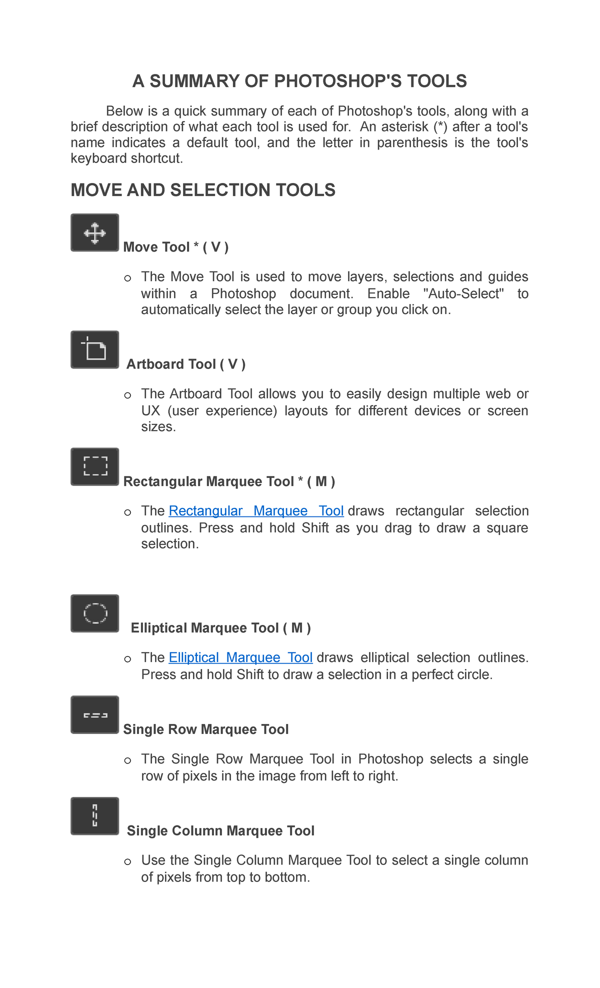 Photoshop Tools - A SUMMARY OF PHOTOSHOP'S TOOLS Below is a quick ...