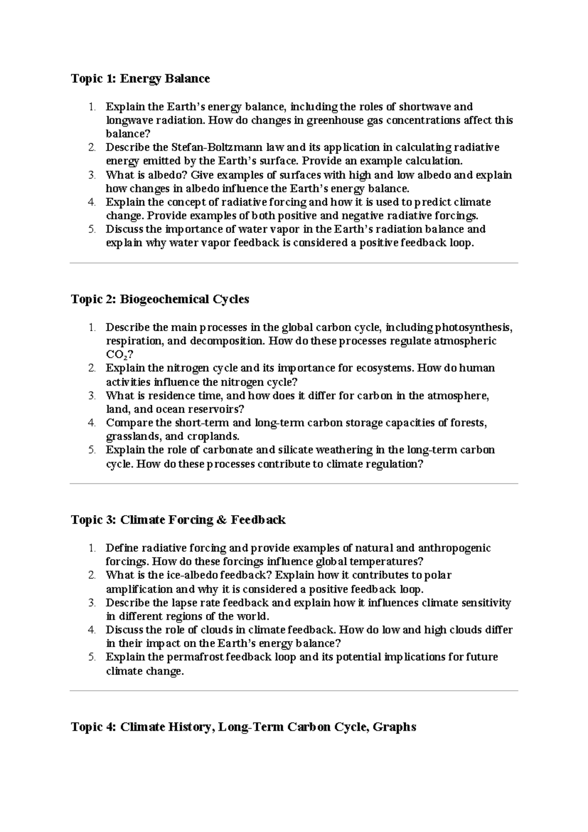 Examen vragen - CLIMATE101: Energy Balance, Cycles & Feedbacks ...