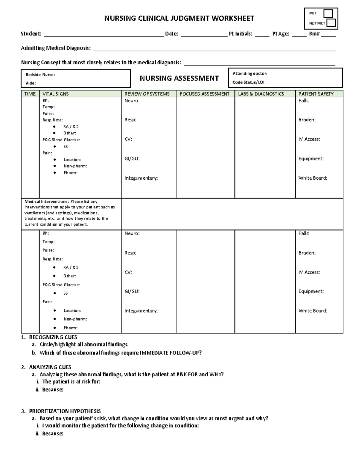 NUR 300 Nursing Clinical Judgment Worksheet - Comprehensive Guide - Studocu