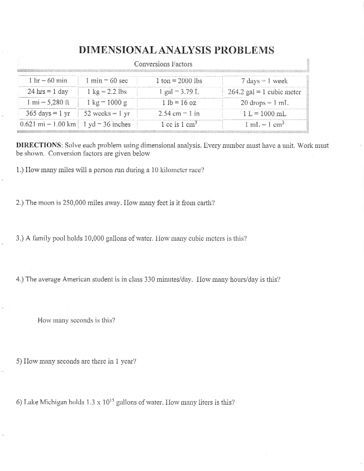 Dimensional - wewewxwdddwdwd - DIMENSIONAL ANALYSIS PROBLEMS ...