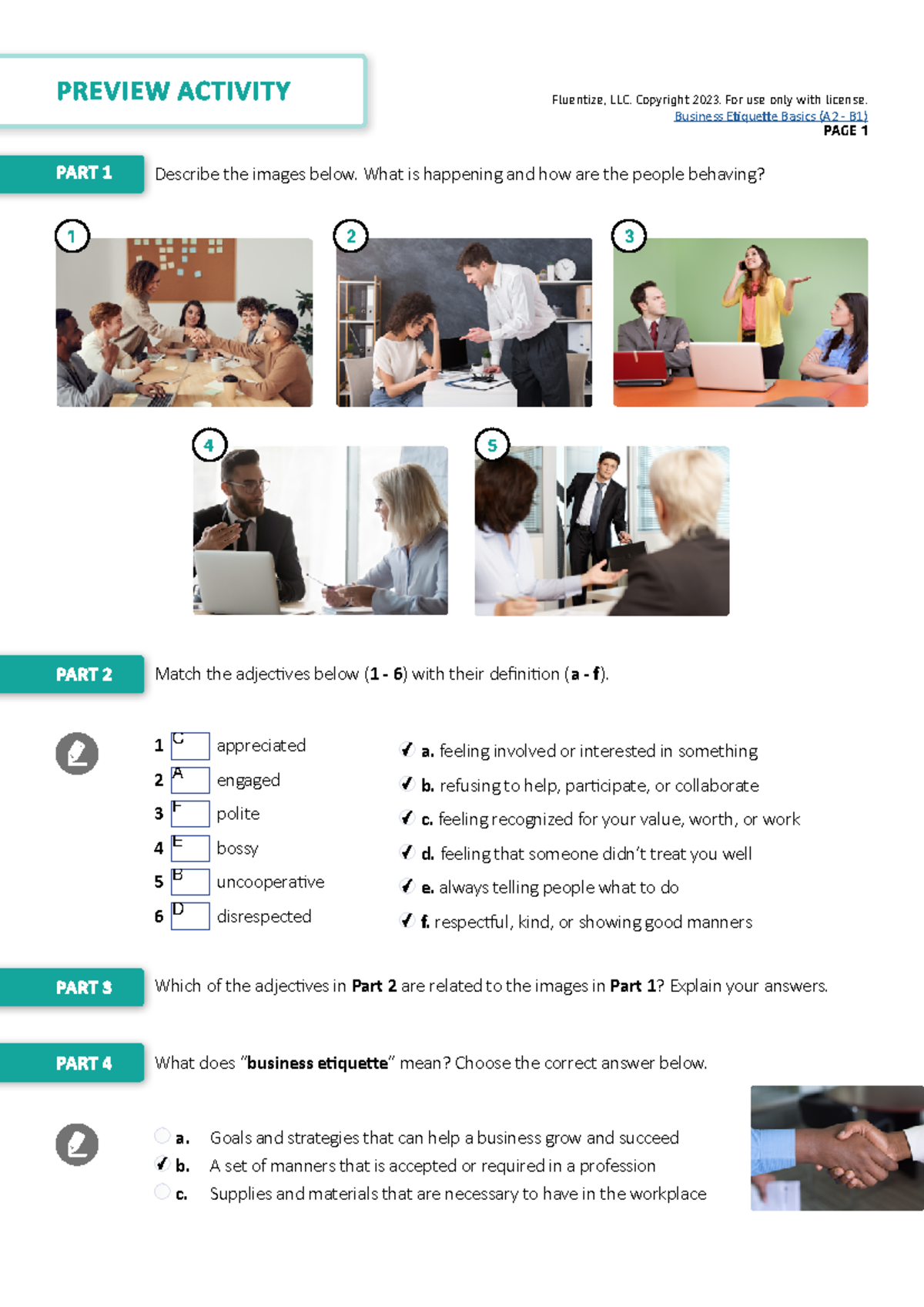 Business Etiquette Basics Interactive Activity [Resuelto 4] - Studocu