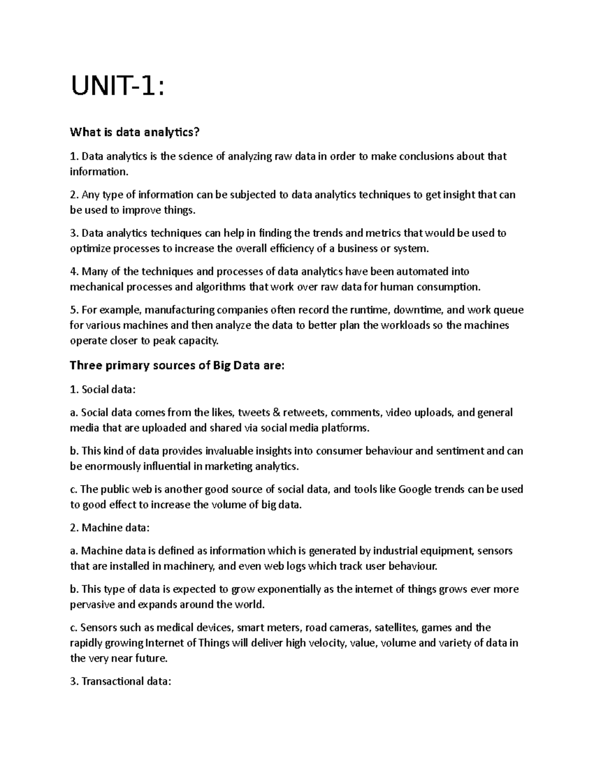 Data Analytics Unit-1 Lecture Notes (DA101) - Studocu