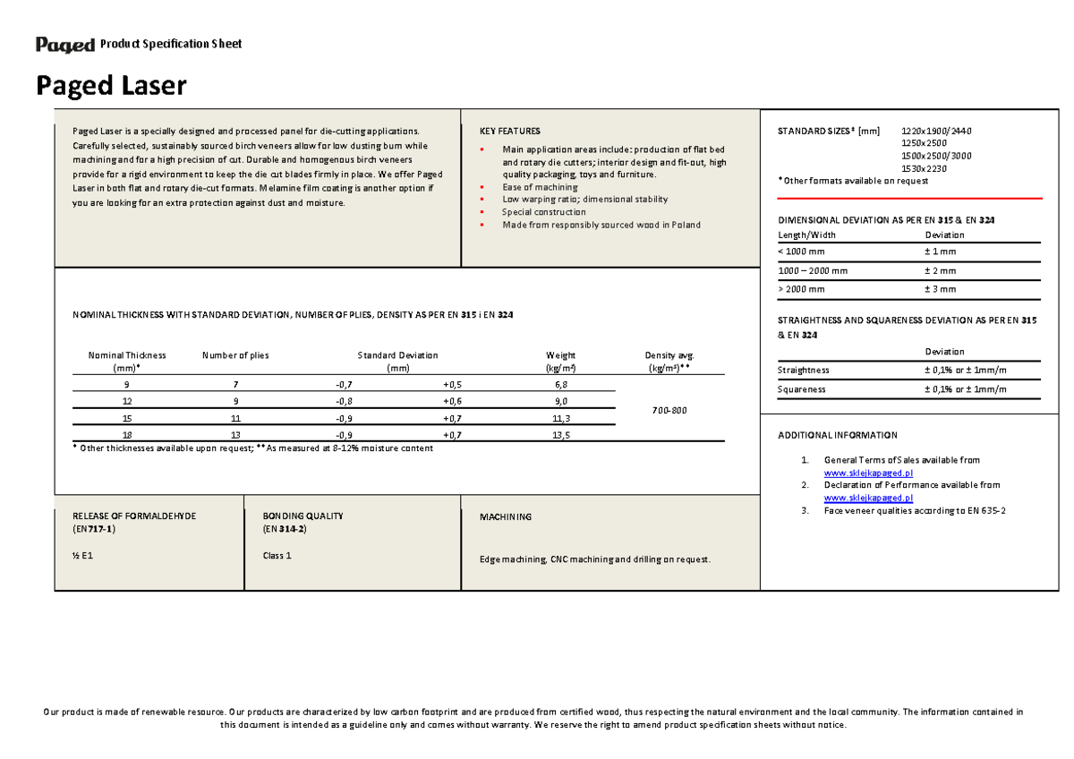 Paged Laser Product Specification Sheet 122019 EN: Key Features ...