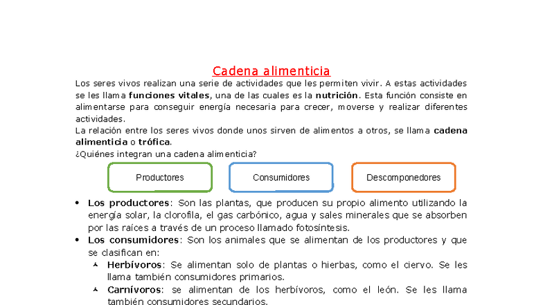 Cadena alimenticia cyt - Cadena alimenticia Los seres vivos realizan ...