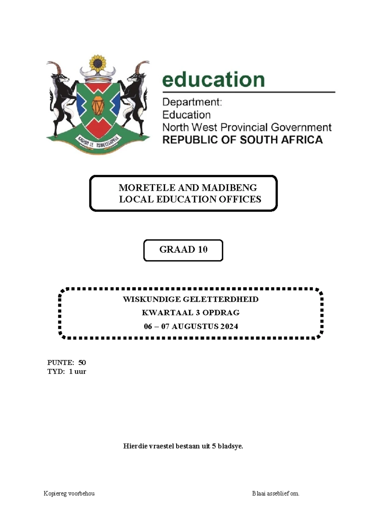 2024 Final Grade 11 Marking Guideline - MARKS: 50 Symbol Explanation M ...