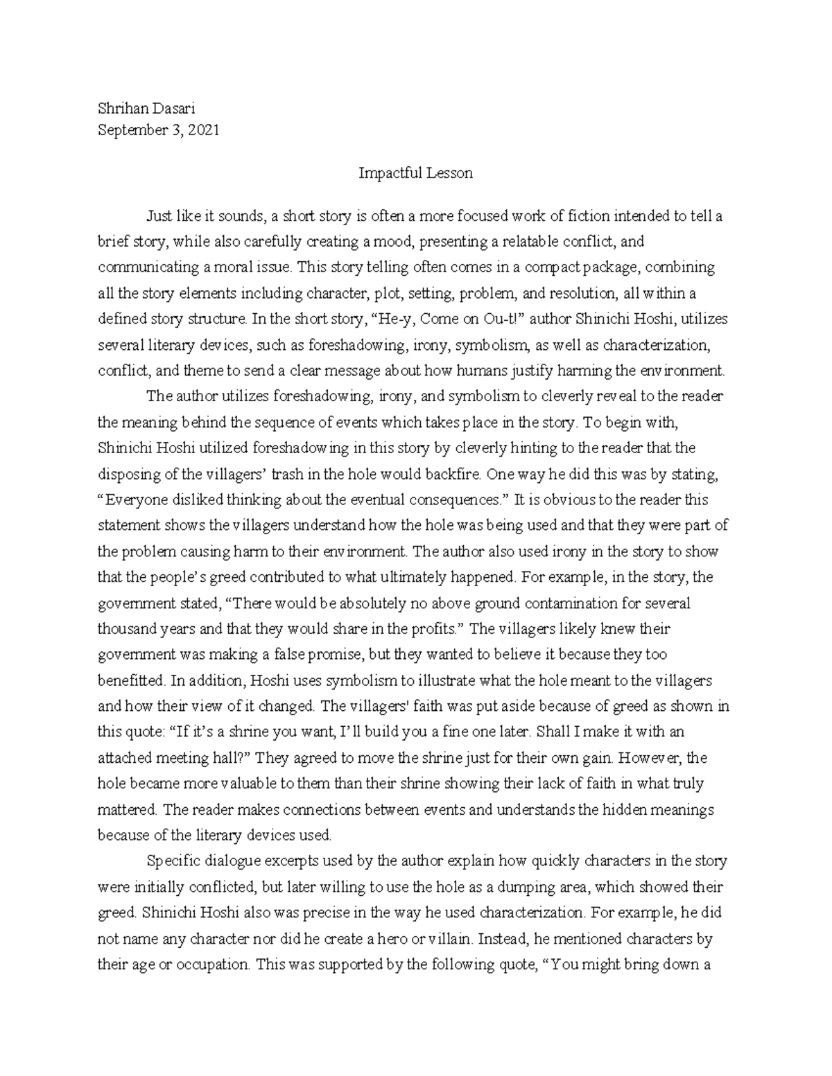 ENGL 101: "He-y, Come on Ou-t!" Essay Analysis and Themes - Studocu