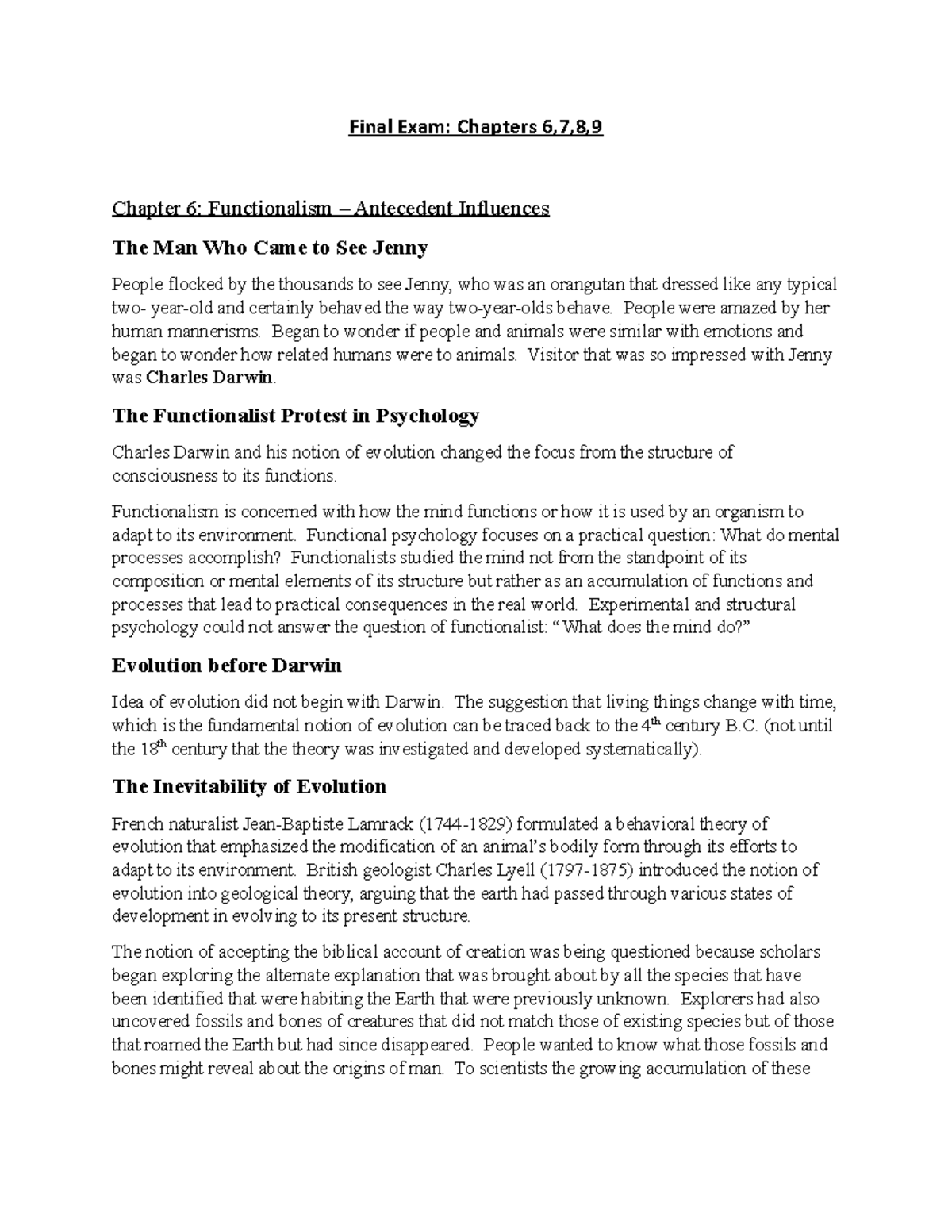 History of Psychology: Functionalism Chapters 6-9 Summary - Studocu