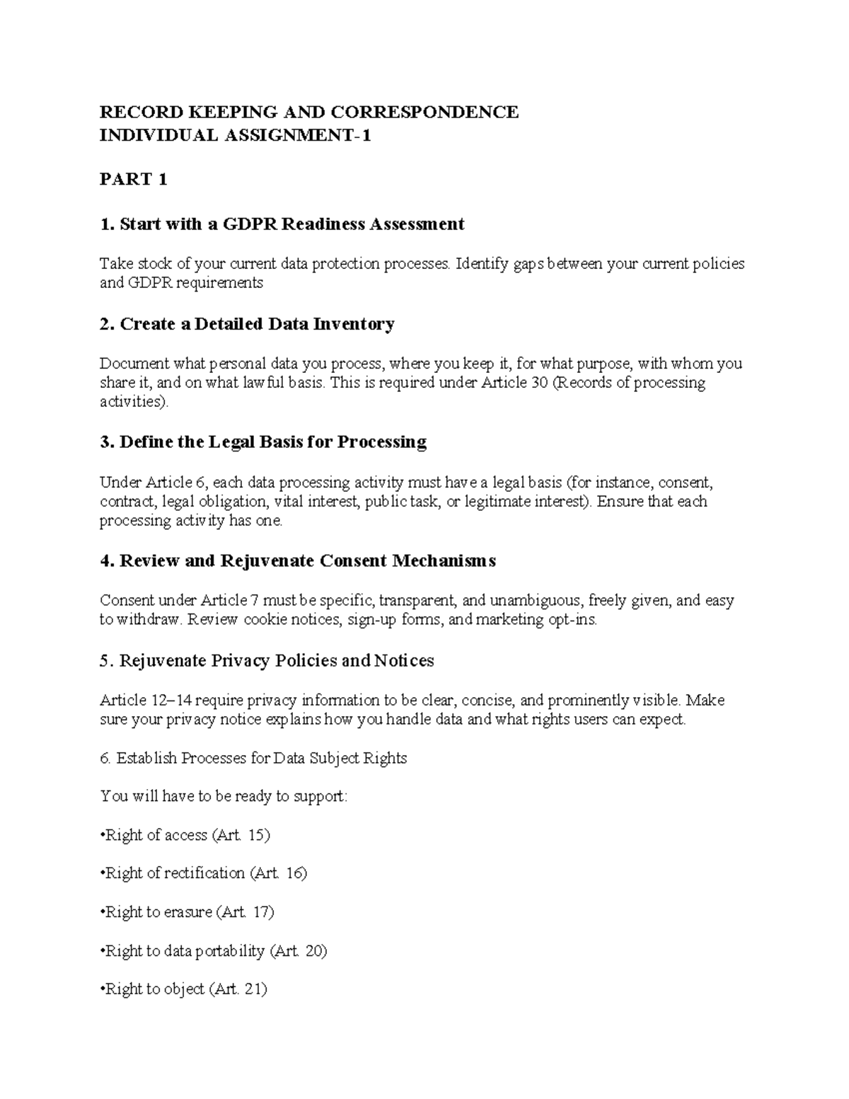 GDPR Compliance: Record Keeping & Correspondence - Part 1 - Studocu