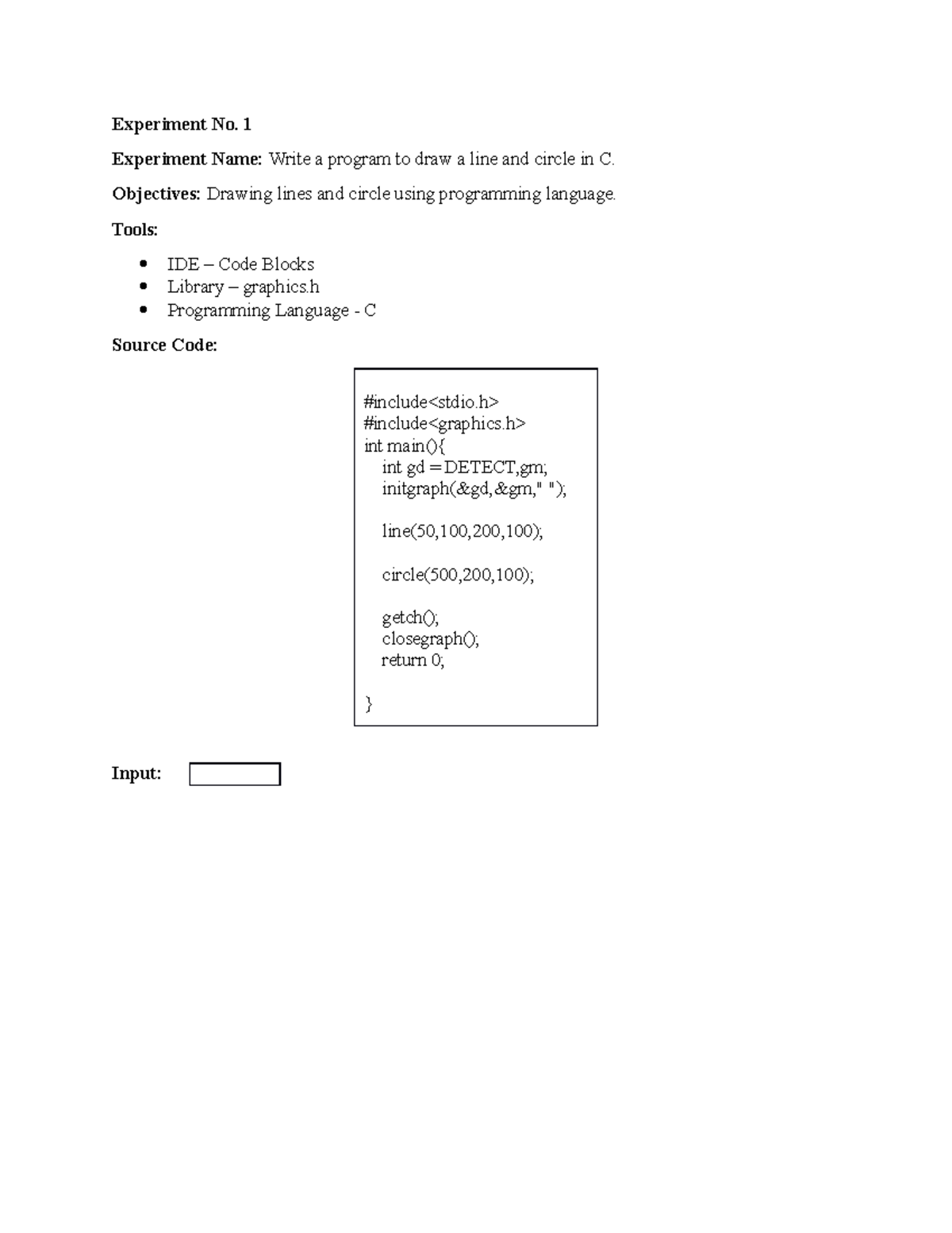 Computer Graphics LAB - Experiment No. 1 Experiment Name: Write a program to draw a line and ...