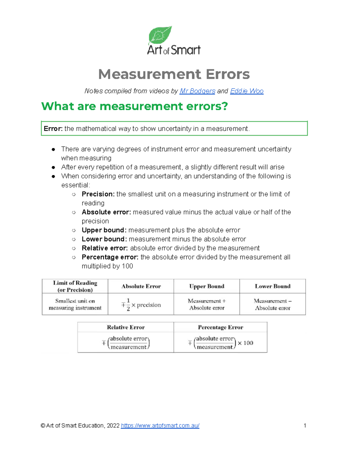 HSC Together: Measurement Errors Notes from Mr. Bodgers & Eddie Woo ...
