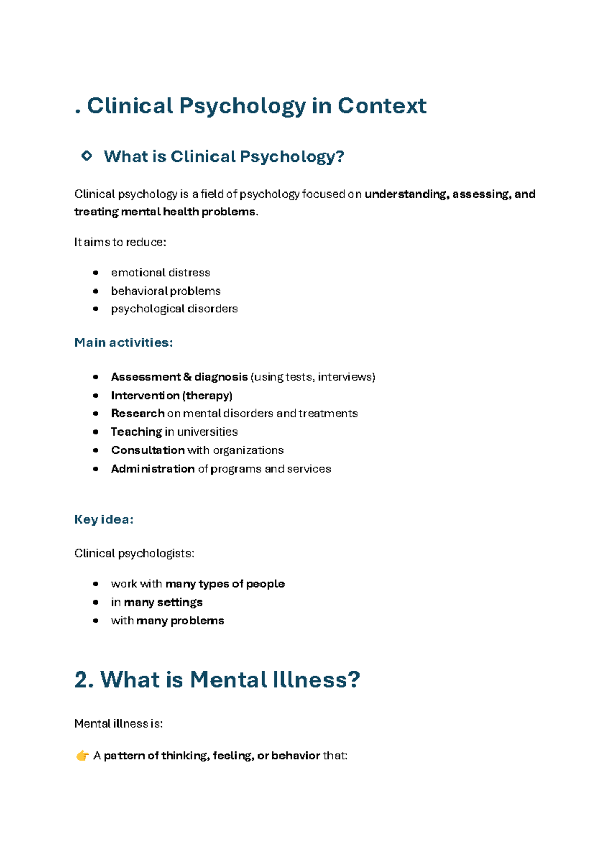 Clinical Psychology (PSY 101) Midterm Lecture Notes - Studocu