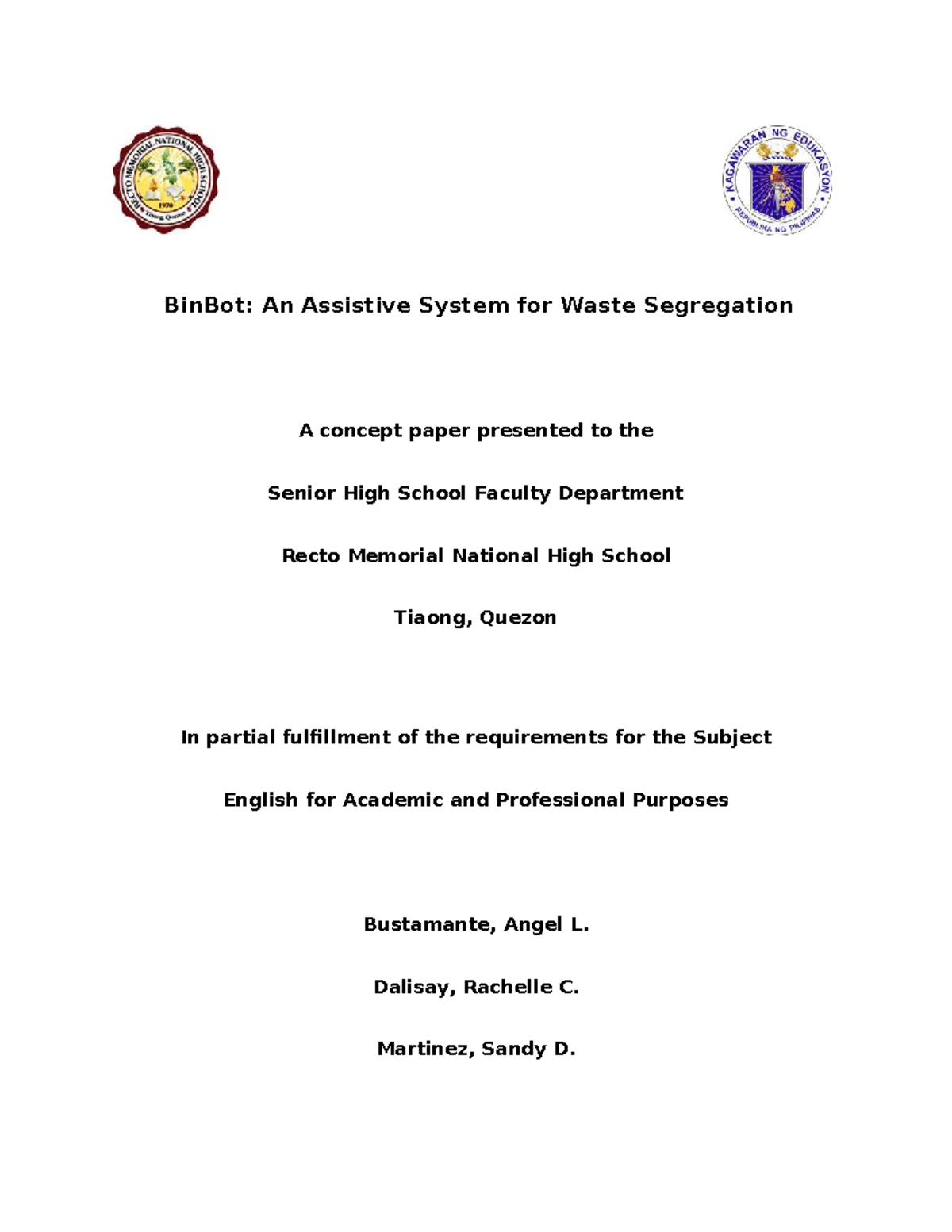 BinBot: A Concept Paper on Assistive Waste Segregation System for STEM ...