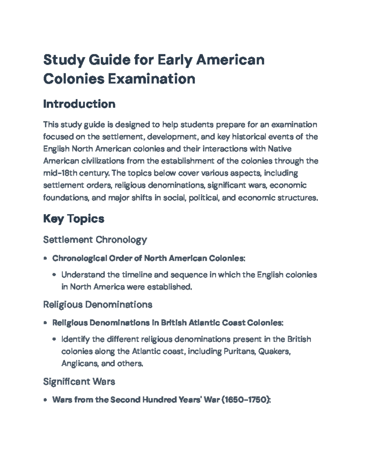 Early American Colonies Exam Study Guide (HIST 101) - Study Guide for ...