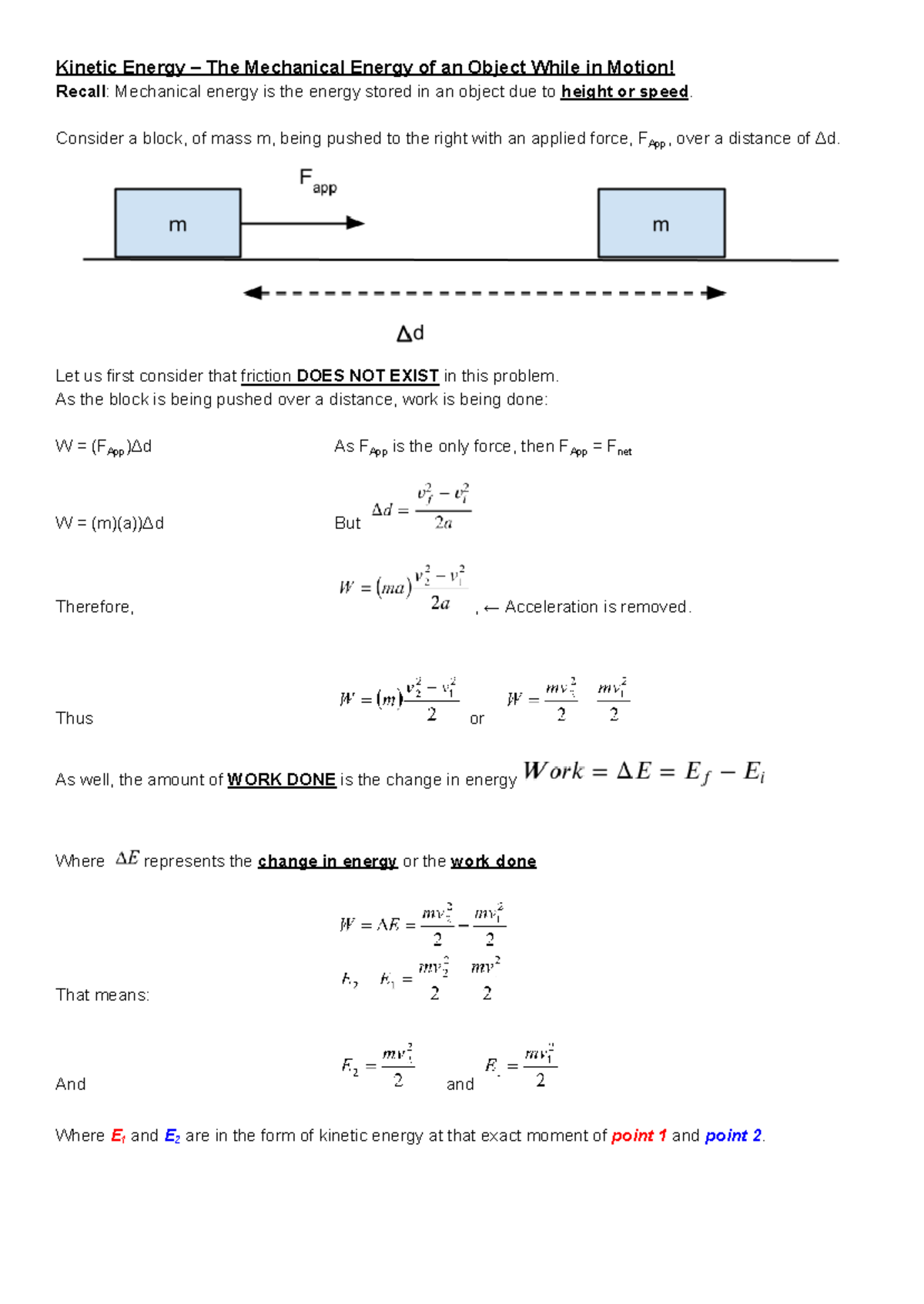 03aa Kinetic Energy Notes: Understanding Mechanical Energy in Motion ...