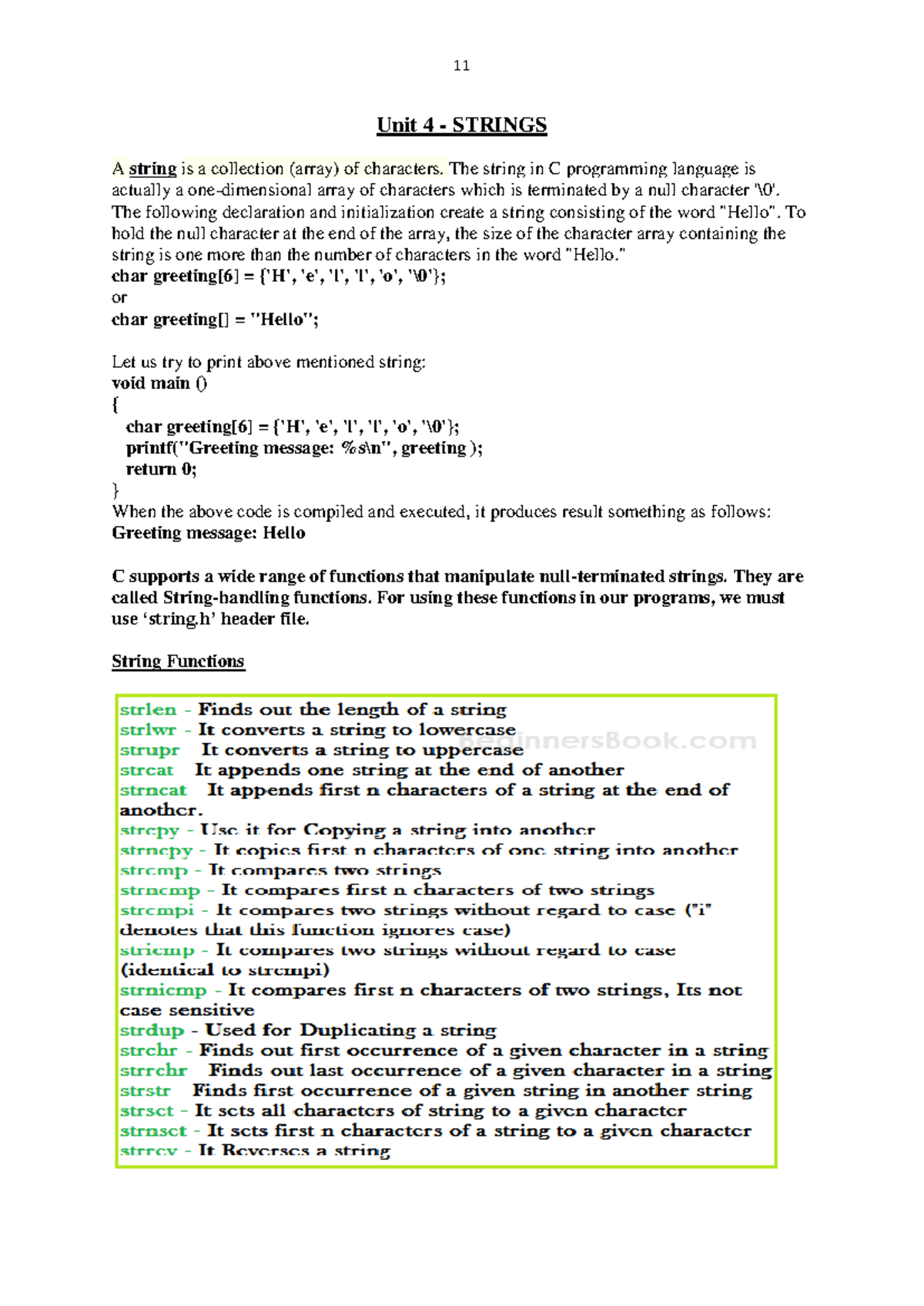 Unit4 - Strings - Programming in C study materials - Unit 4 - STRINGS A string is a collection ...