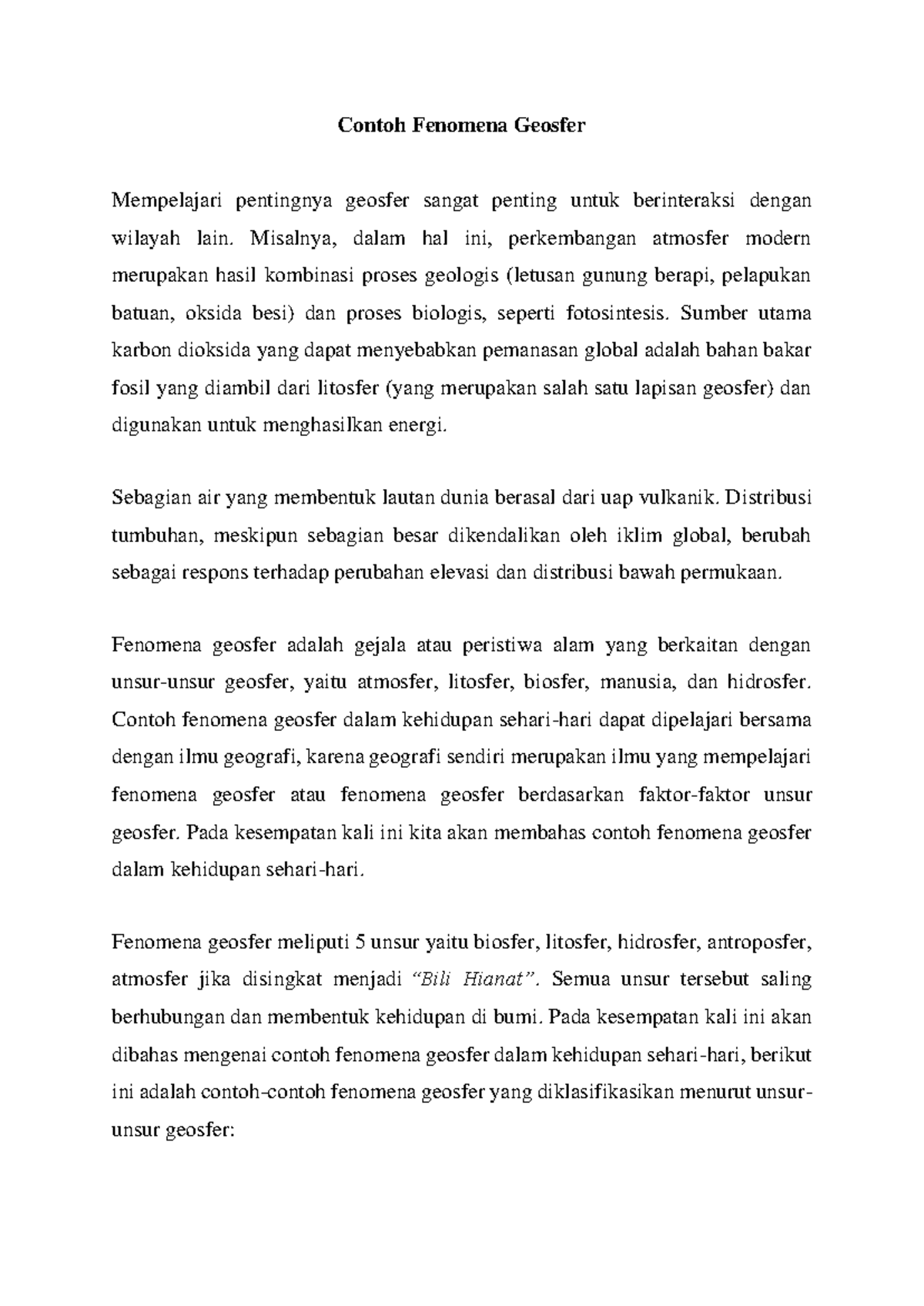Contoh dan Fenomena Geosfer dalam Kehidupan Sehari-hari - Studocu