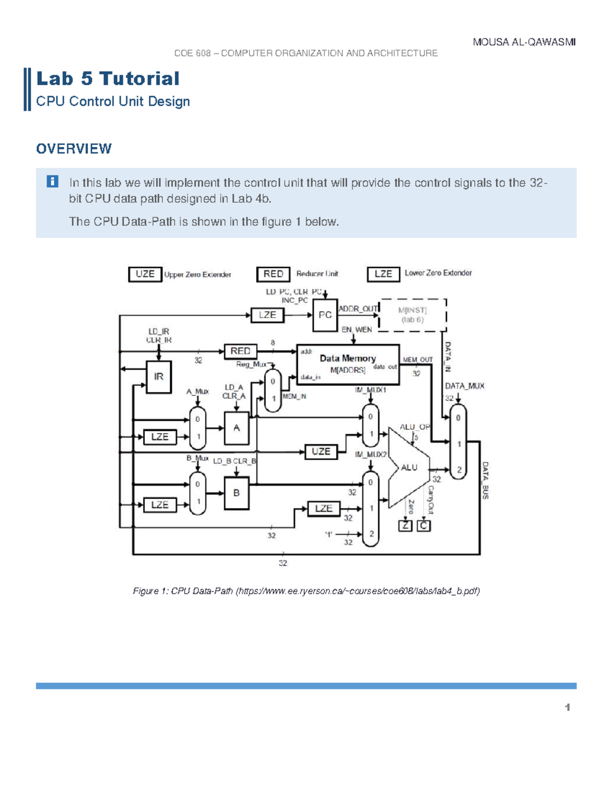 Lab 5 Tutorial: CPU Control Unit Design - MOUSA COE 608 - Studocu
