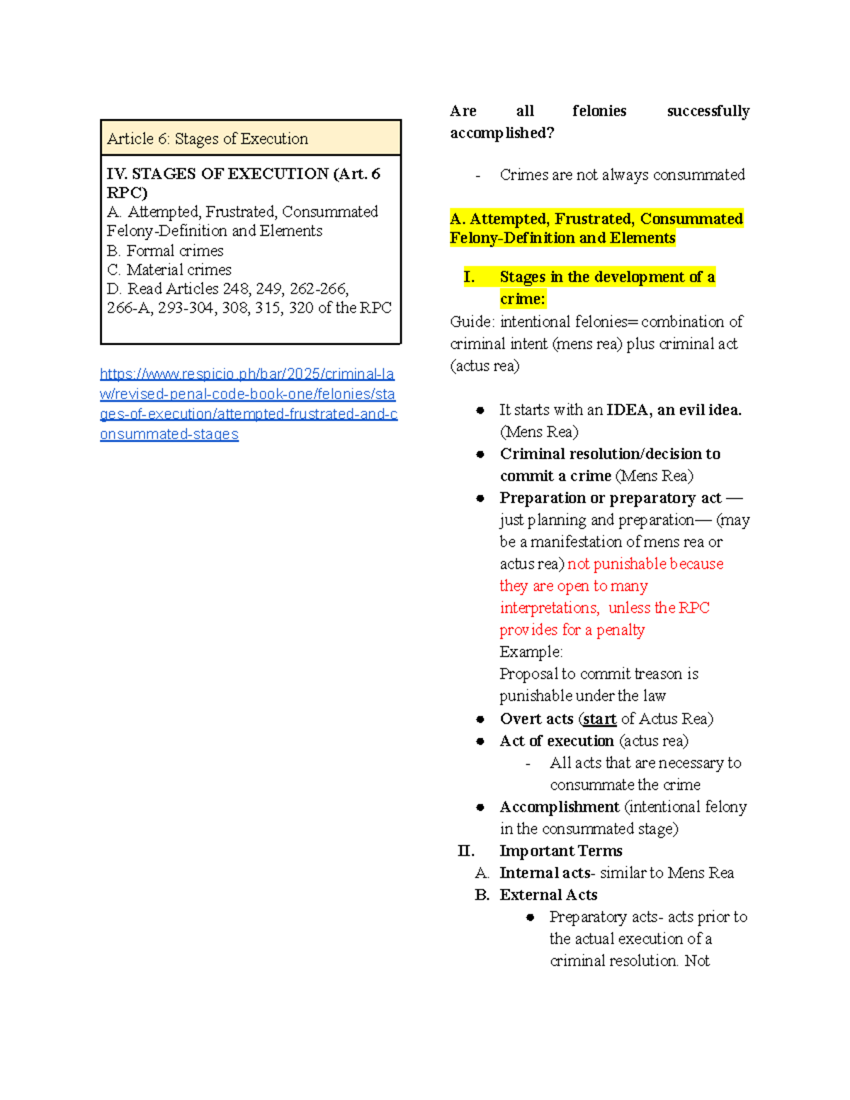 Criminal Law 1-4: Stages of Execution (Art. 6 RPC) Explained - Studocu