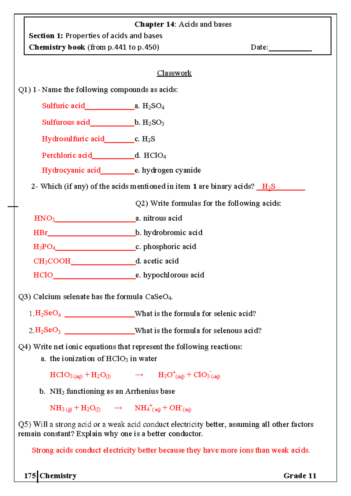 G11 Chemistry 2024-2025: Chapter 14 - Acids and Bases MA - Studocu