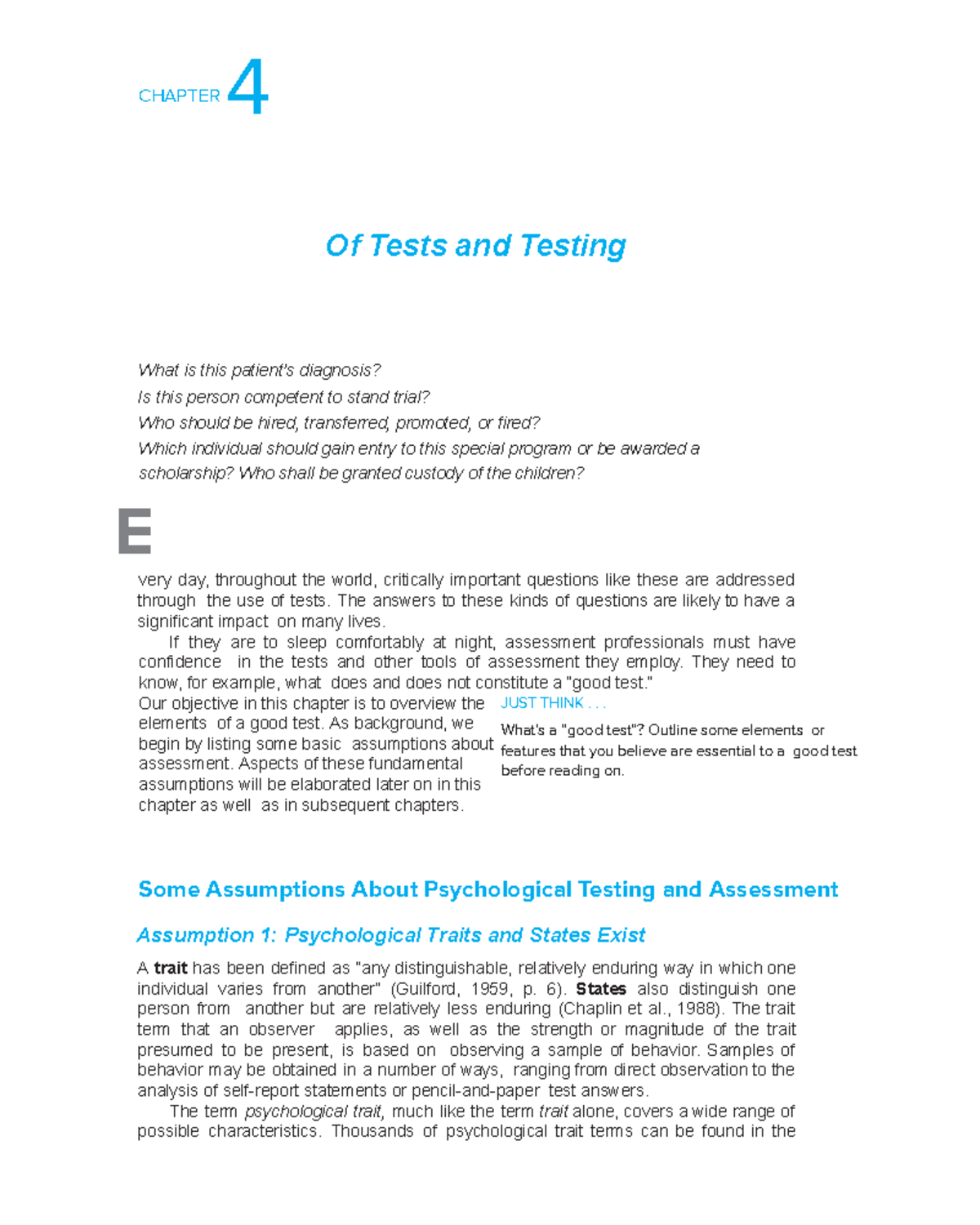 Assumptions in Psych Assessment - CHAPTER 4 Of Tests and Testing ...
