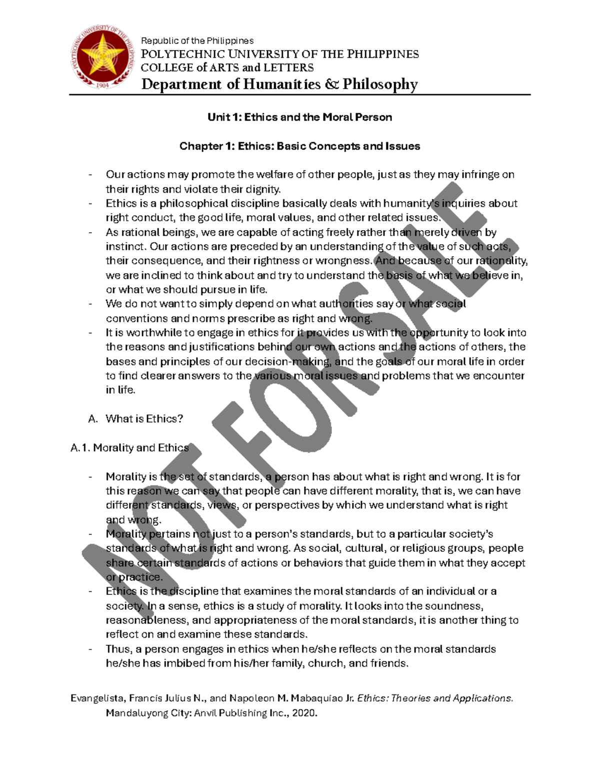 Chapter 1: Ethics - Basic Concepts & Issues (Ethics 101) - Studocu