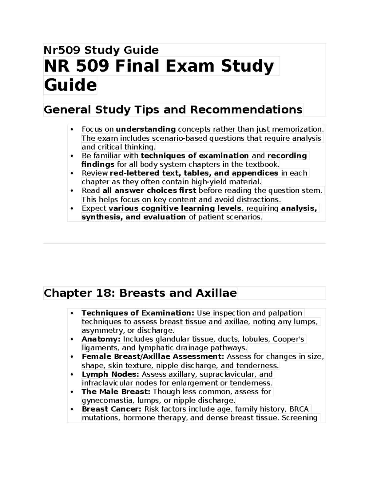 Nr509 Study Guide completed - Nr509 Study Guide NR 509 Final Exam Study Guide General Study Tips ...