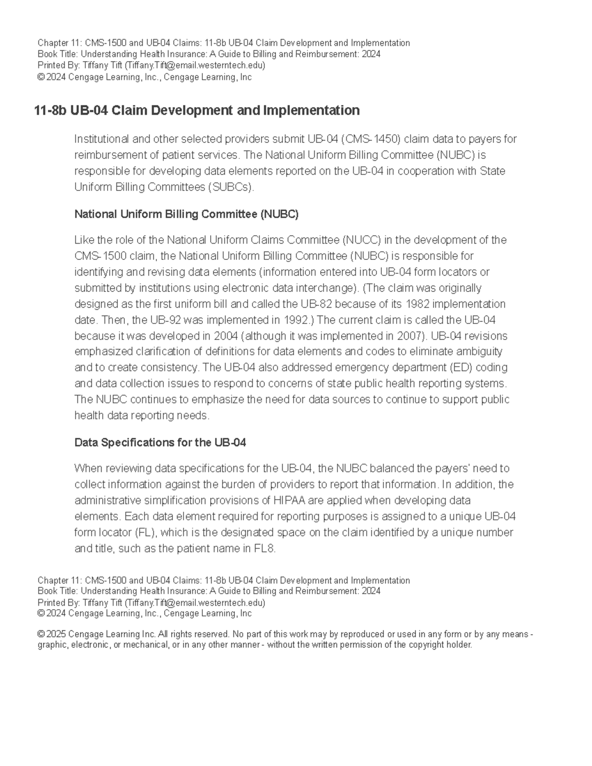 Chapter 11: UB-04 Claims Development & Implementation (Health Ins. 2024 ...