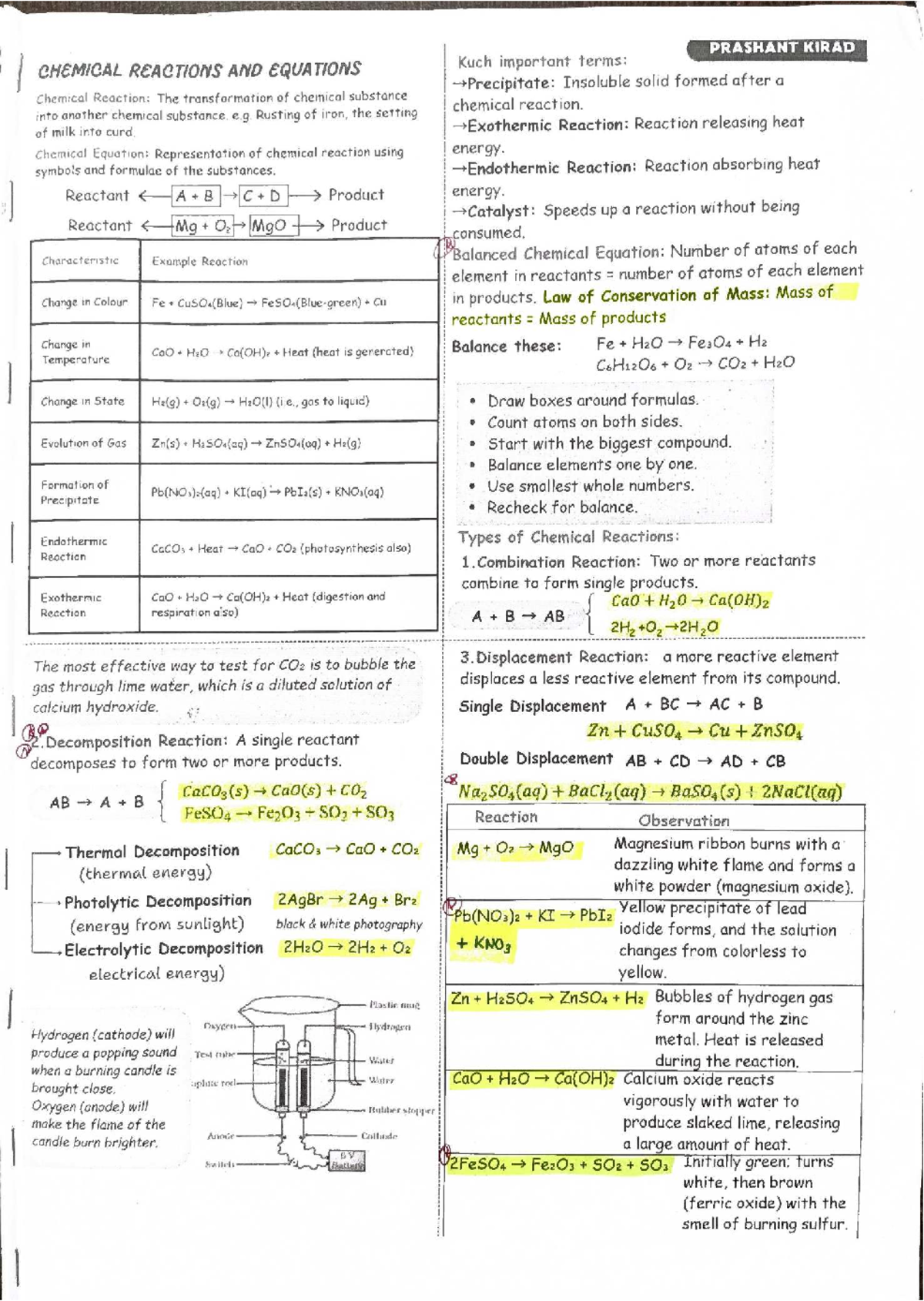 CHEM 202 Chemical Reactions and Equations Study Notes - Studocu