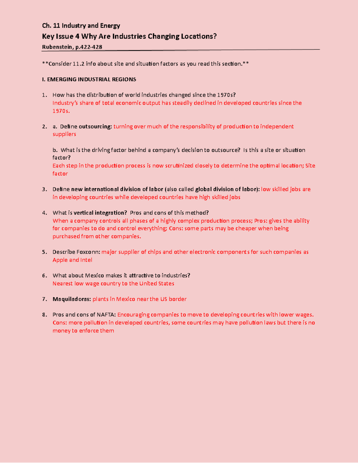 Chapter 11.4: Changes in Industry Location - AP Human Geography - Studocu