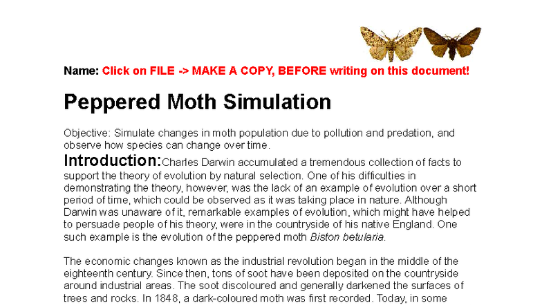 Peppered Moth Simulation: Evolution and Natural Selection Analysis ...