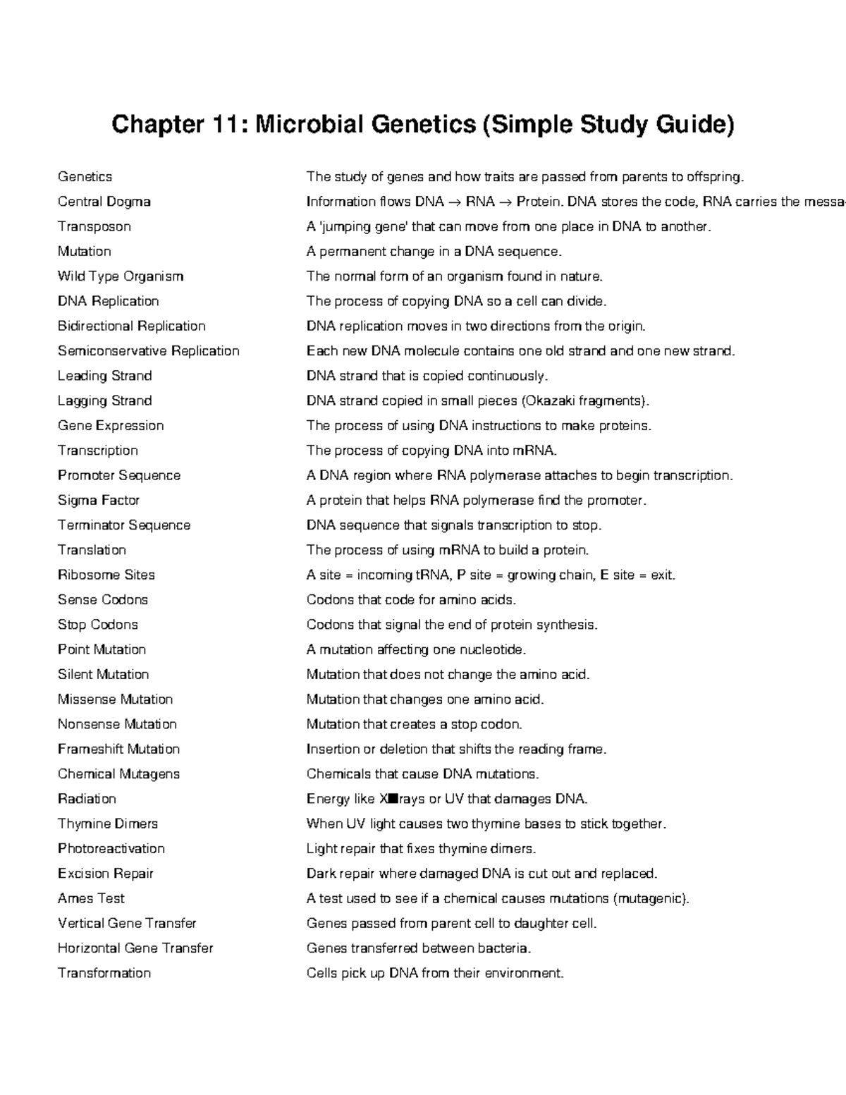 Chapter 11: Microbial Genetics - Simple Study Guide Answers - Studocu