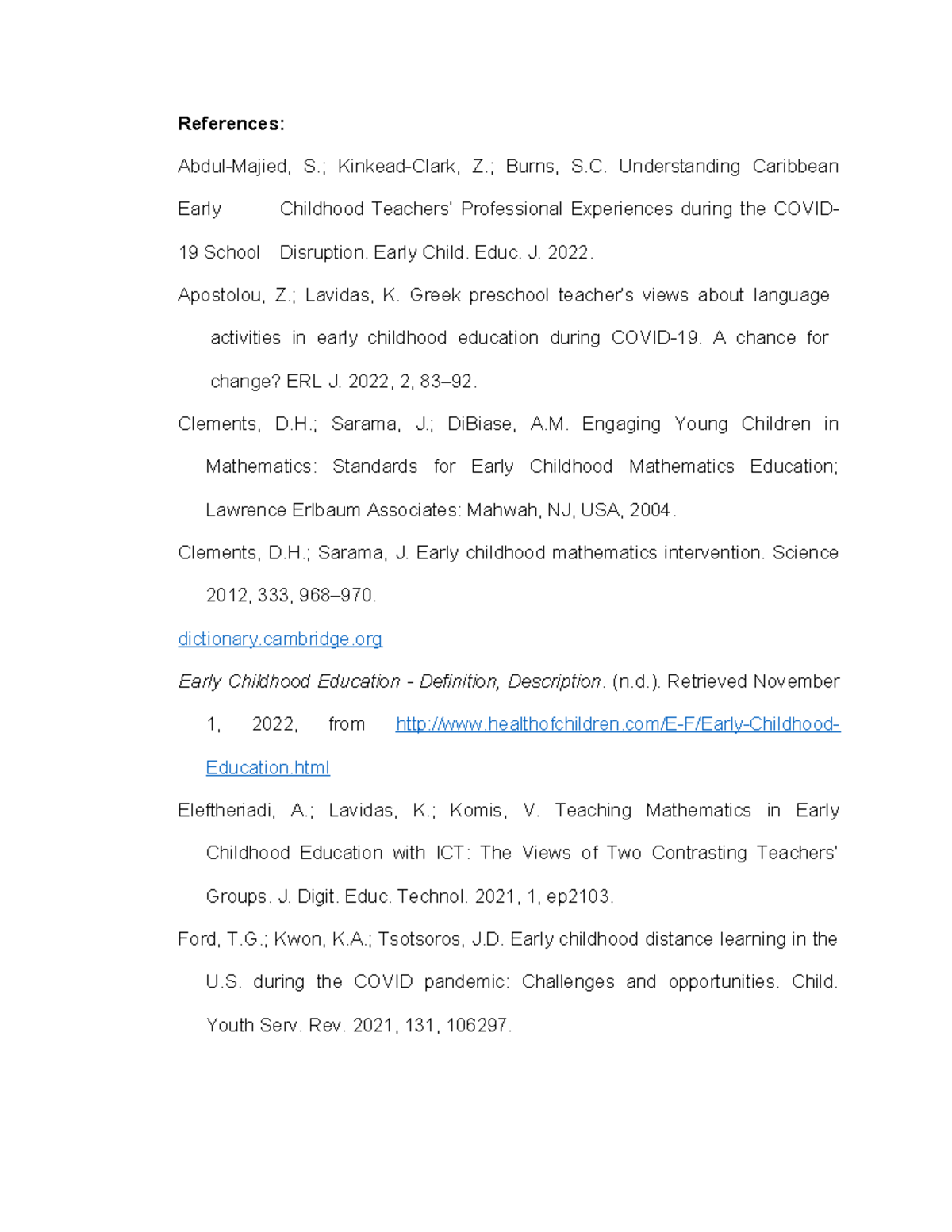 Early Childhood Education References: Insights and Studies - Studocu