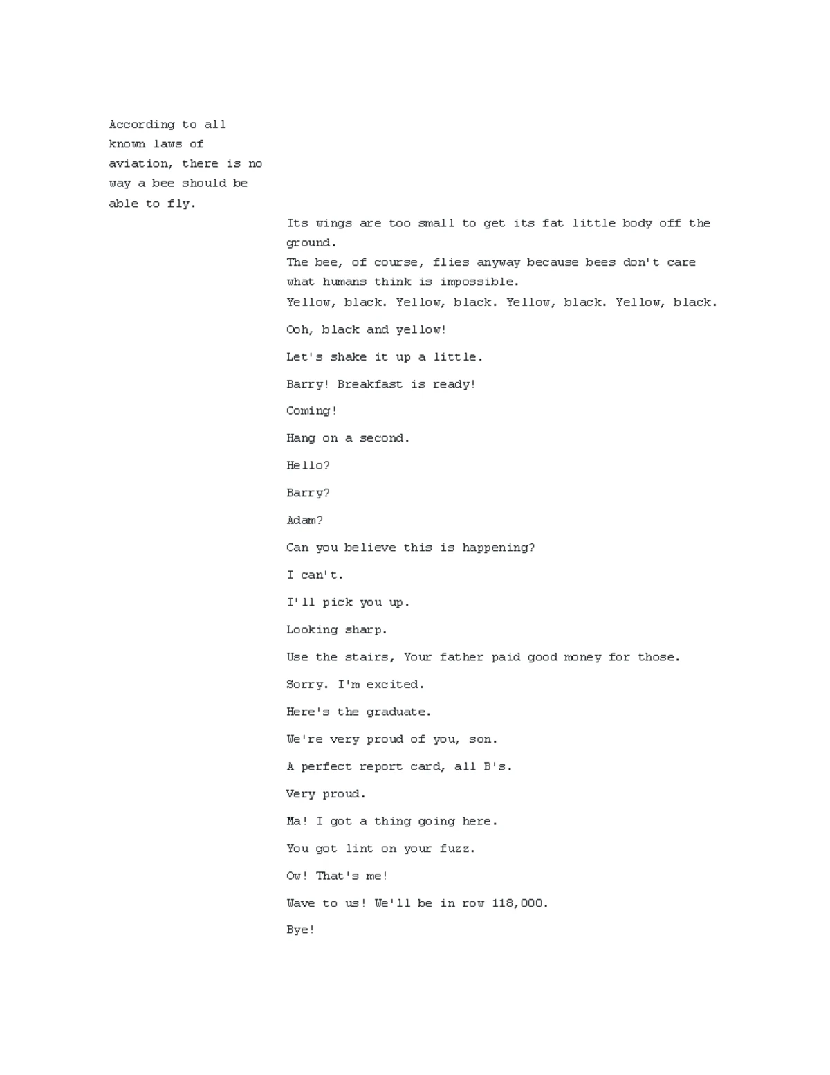 Bee Movie Script Analysis: A Study of Themes and Characters - Studocu