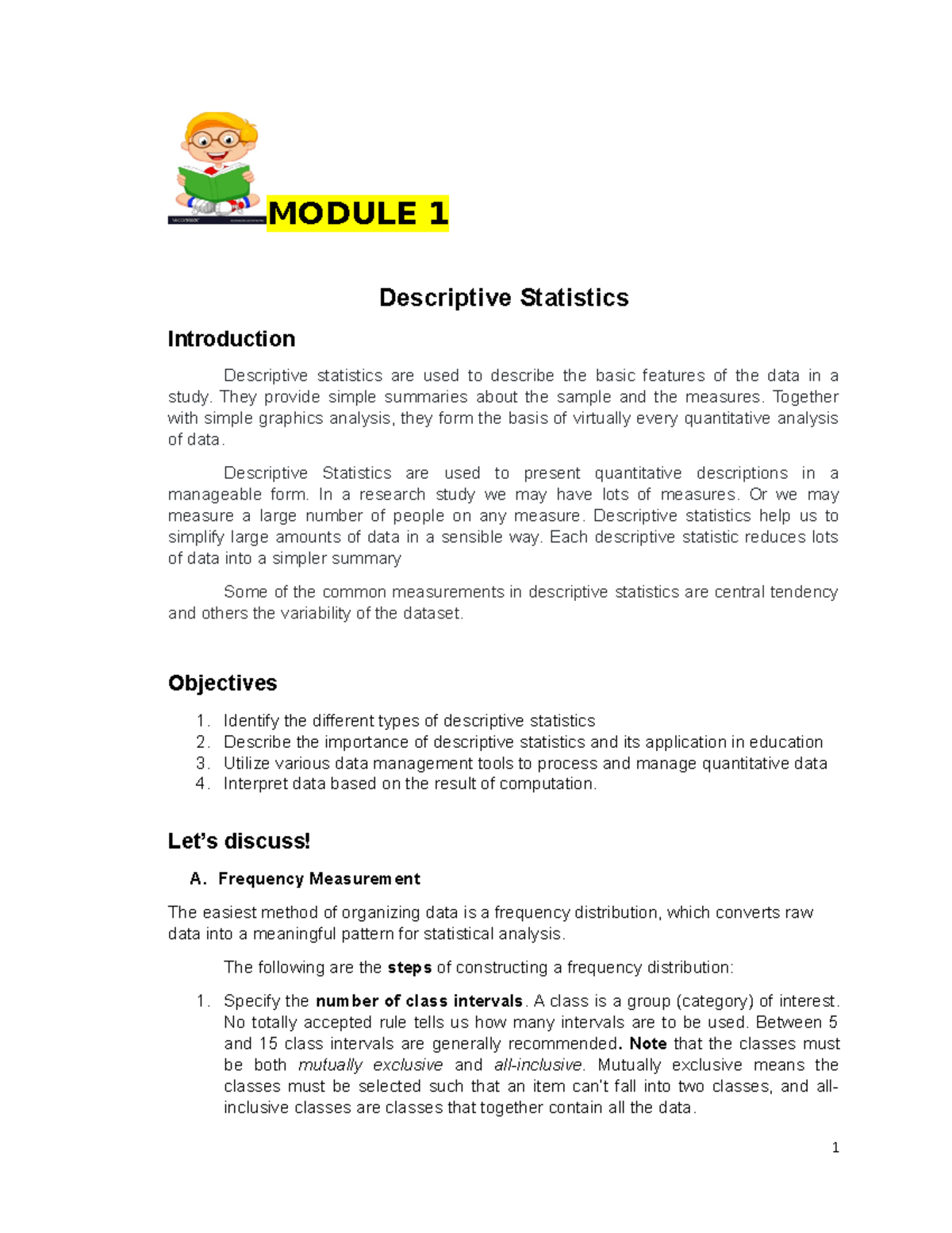 Statistical- Methods-Module gradschool - MODULE 1 Descriptive ...