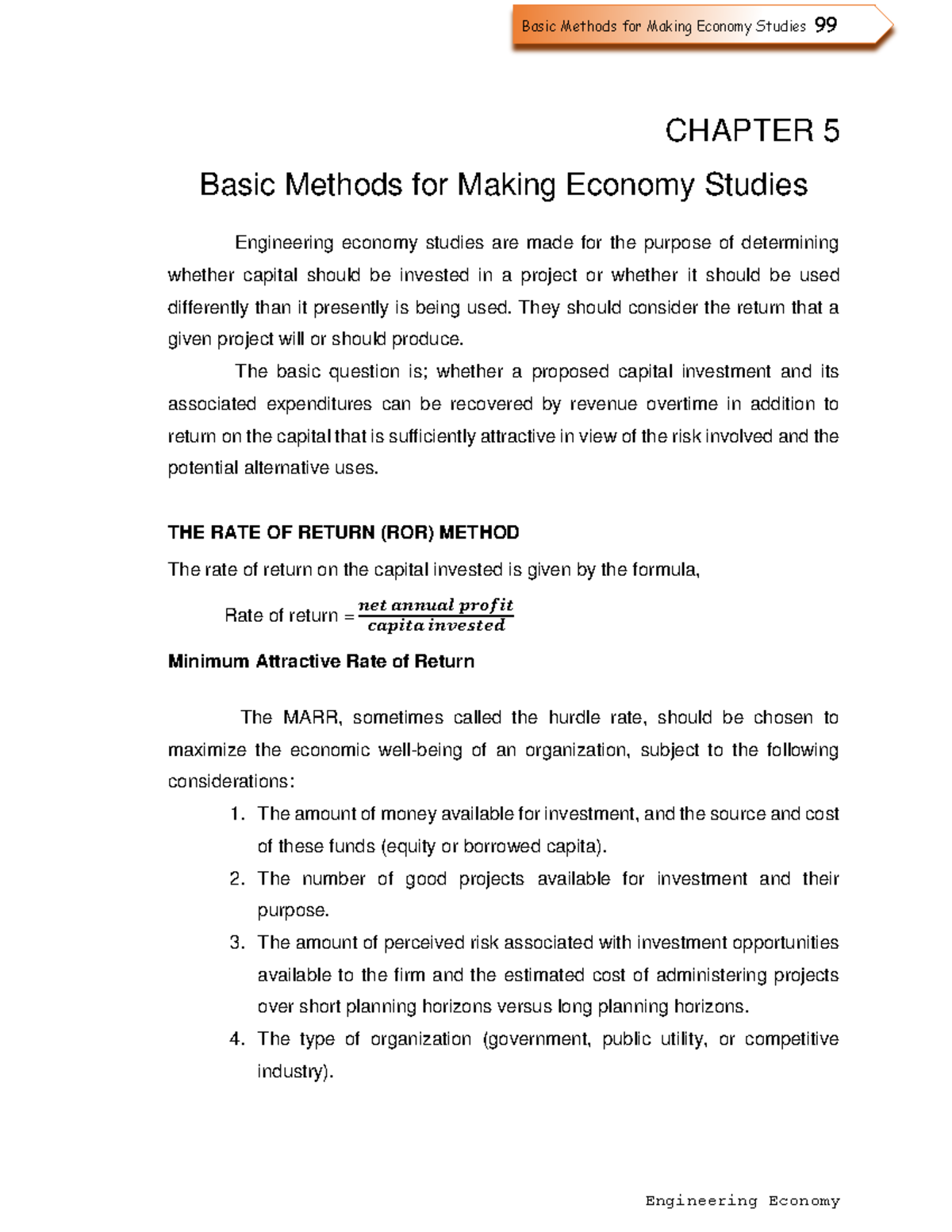 Lecture Notes - Basic Methods Econ - CHAPTER 5 Basic Methods for Making ...
