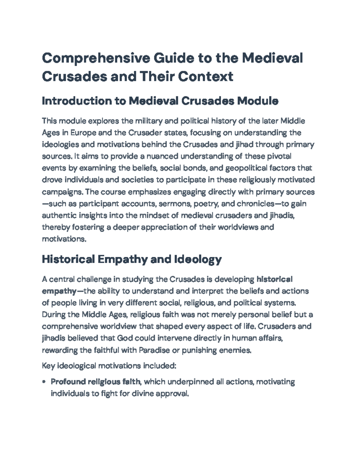 Comprehensive Overview of the Medieval Crusades (HS101) - Studocu