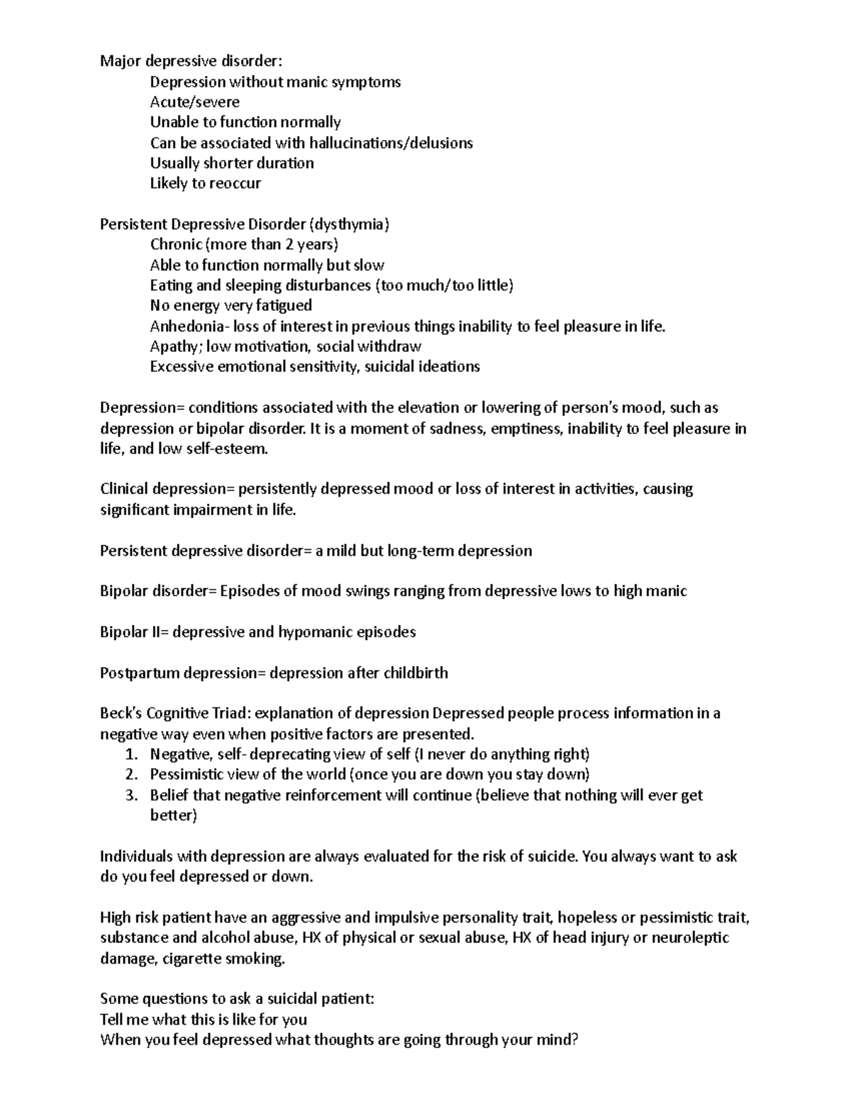 Mental Health Exam 2 Study Guide: Major Depressive Disorder Insights ...