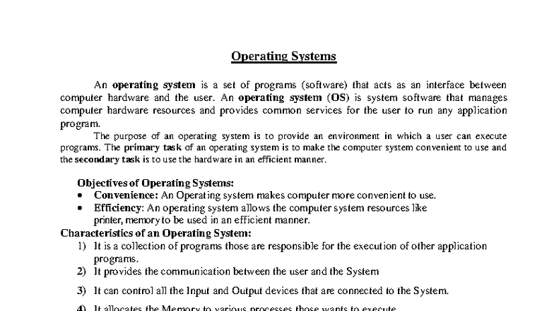MCA OS Unit-1: Comprehensive Overview of Operating Systems - Studocu