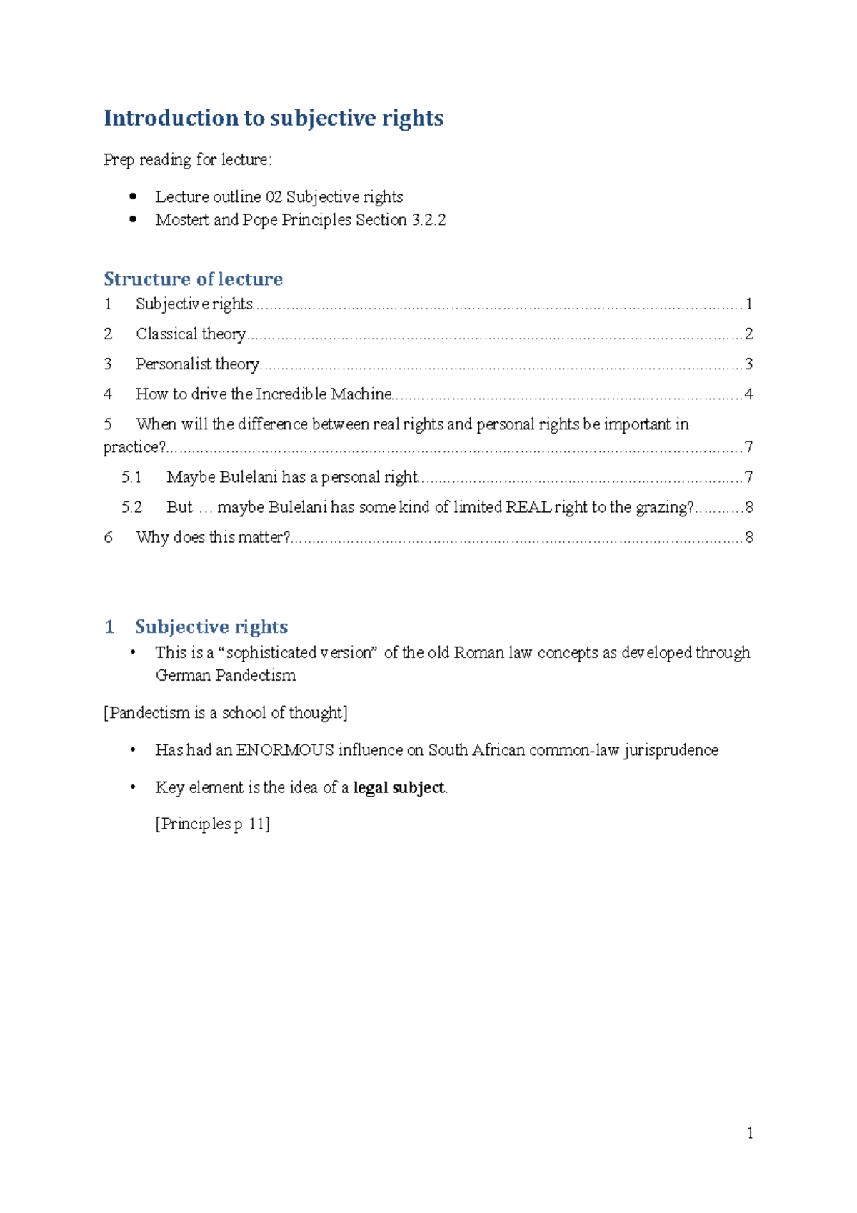 02. Lecture Notes on Subjective Rights: Understanding Personal and Real ...