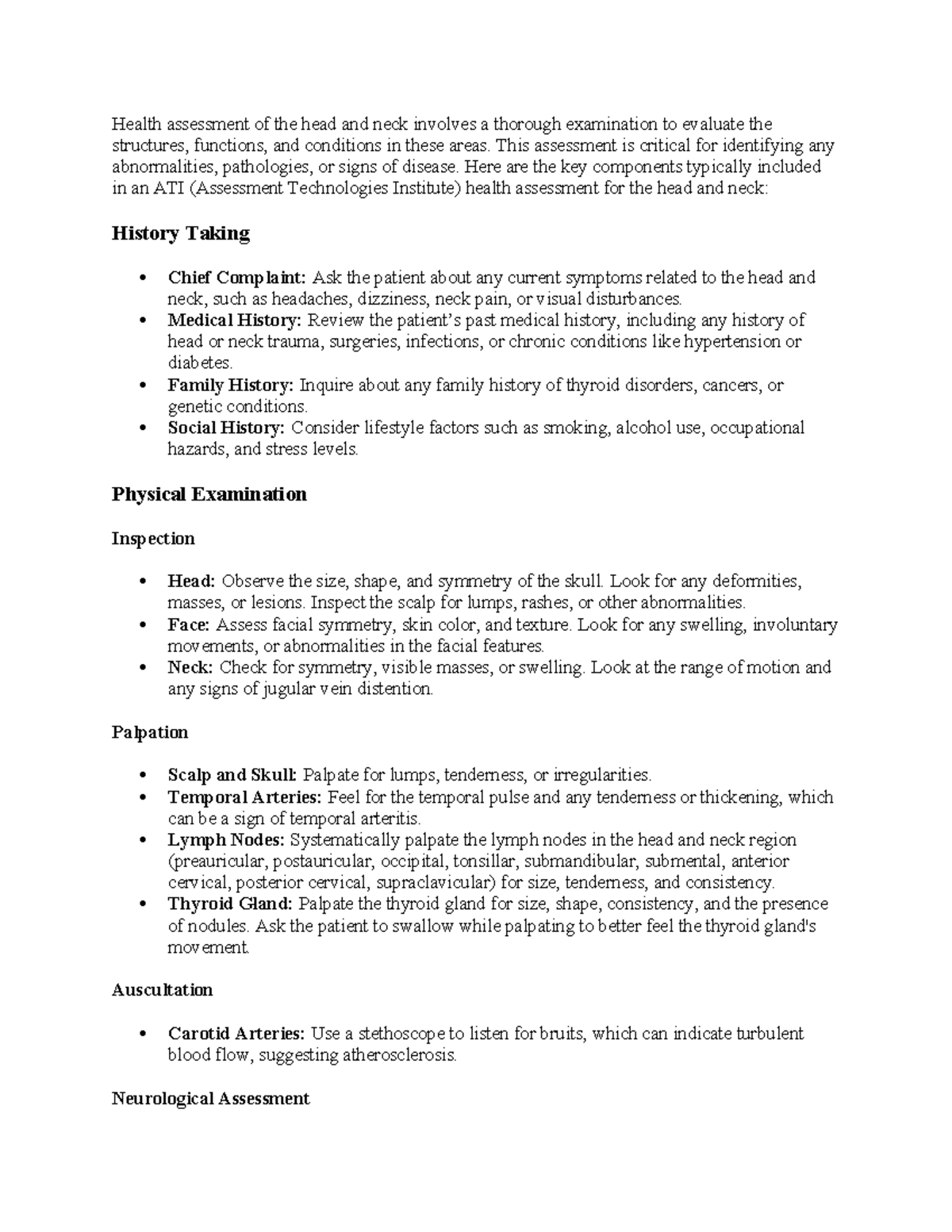Comprehensive Guide: 8 Steps for Head & Neck Exam (ATI Health) - Studocu