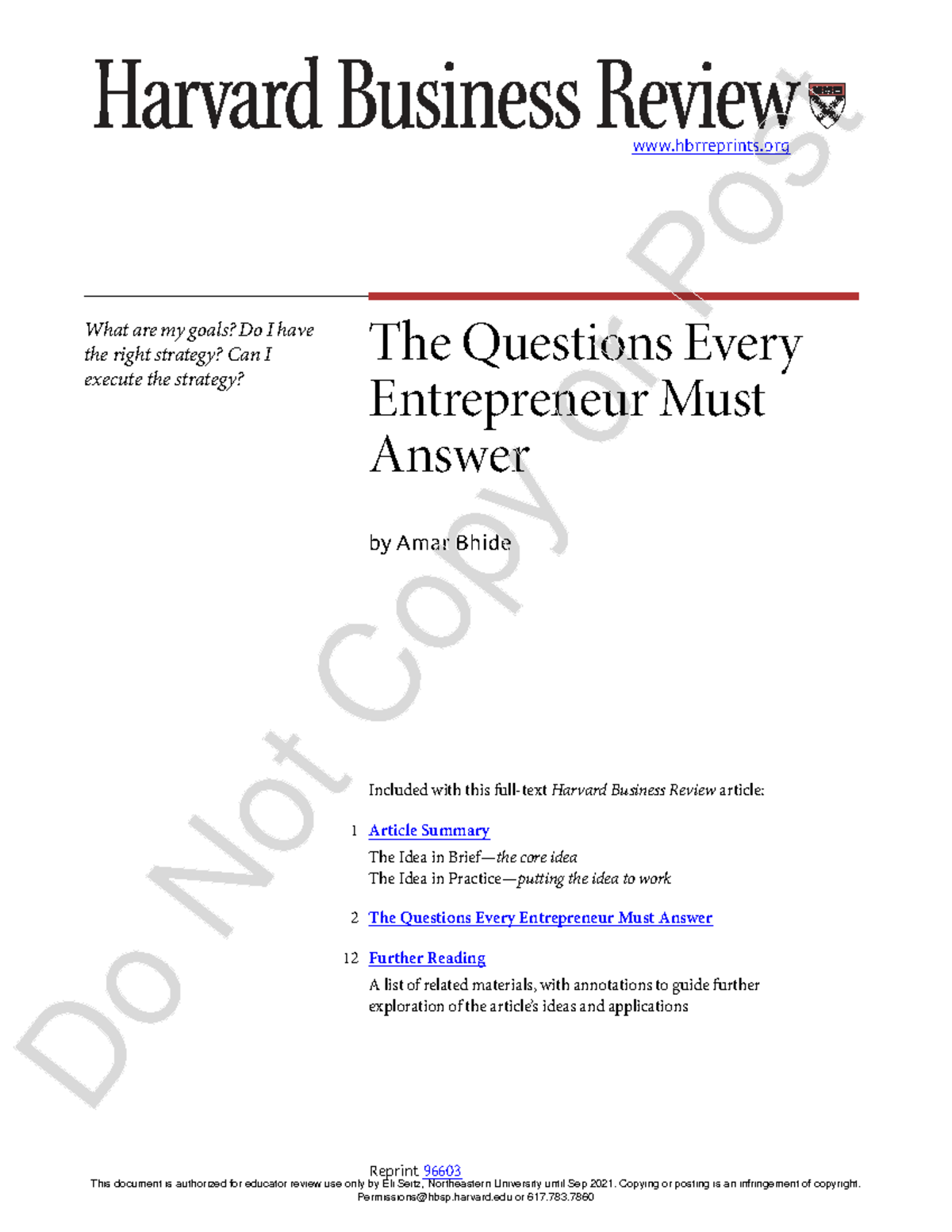 1Y - Essential Questions for Entrepreneurs: Goals, Strategy, Execution ...