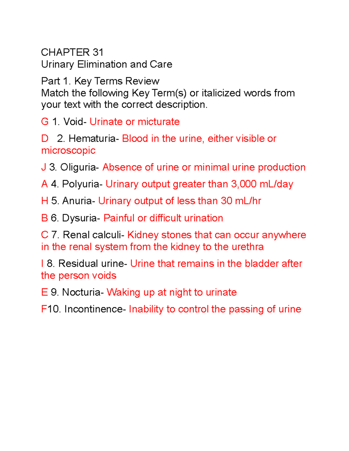 CHAPTER 31 Study Guide: Urinary Elimination and Care Insights - Studocu