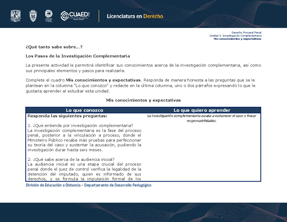 Derecho Procesal Penal DPP Unidad 3: Investigación Complementaria - Studocu