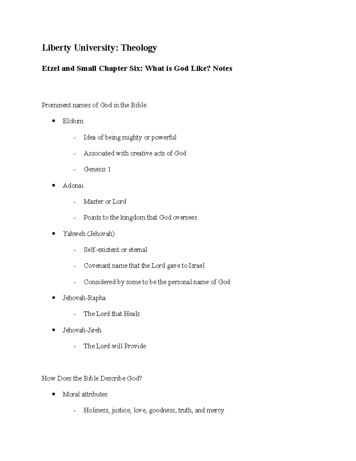 Theology Etzel and Small Chapter Six Notes - Liberty University ...