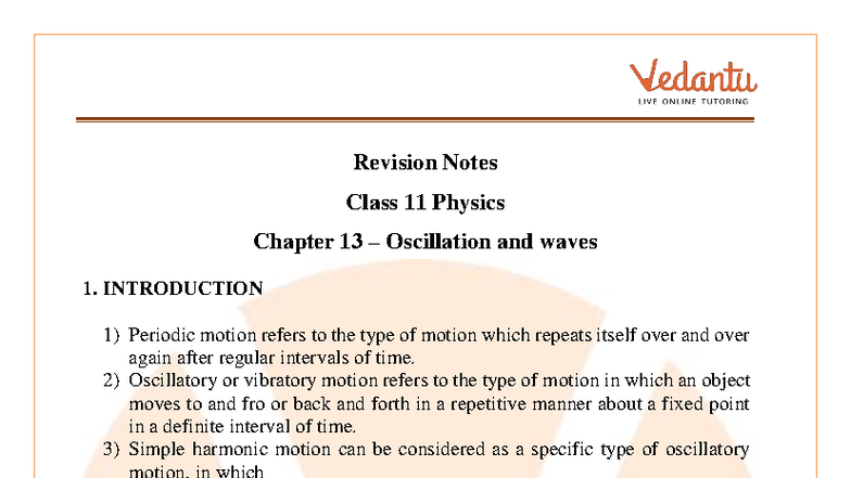 Class 11 Physics Revision Notes: Oscillations & Waves - Studocu
