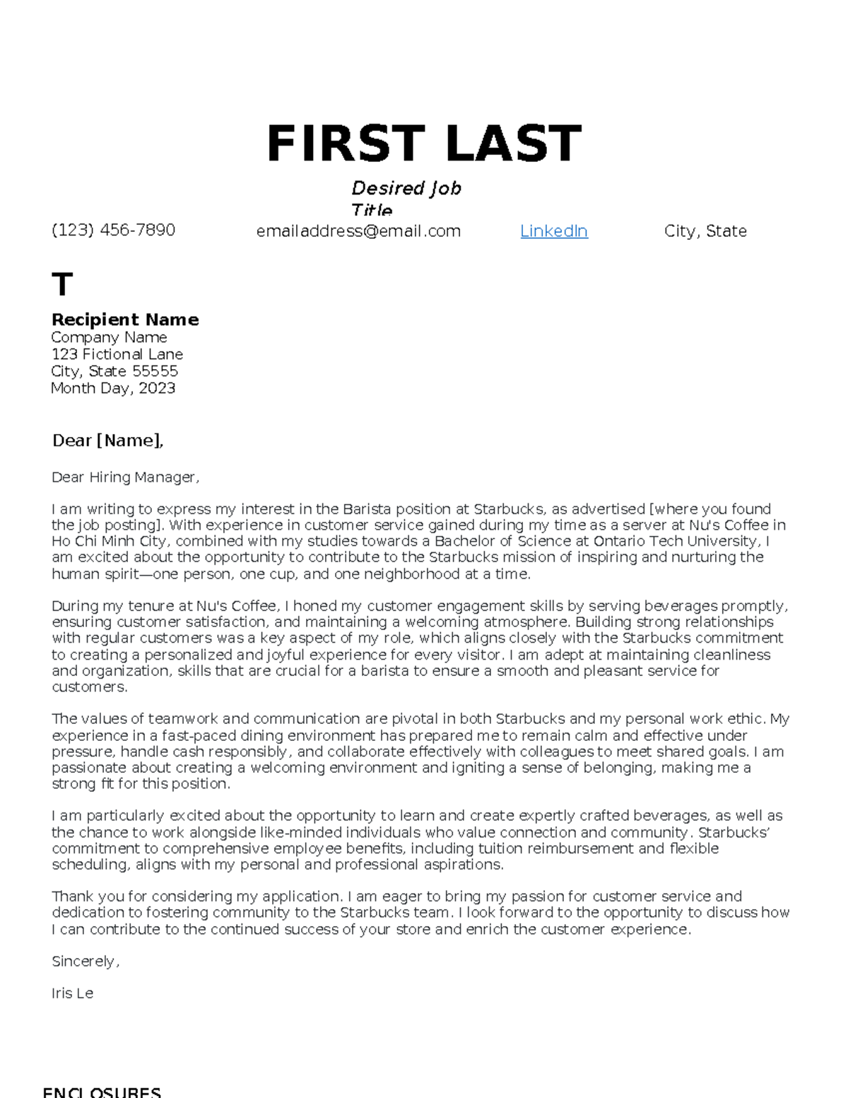 Professional word cover letter template - FIRST LAST Desired Job Title ...