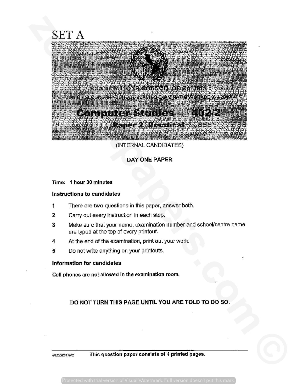 ECZ Grade 9 Computer Studies Paper 2 Practical Exam 2017 - Studocu