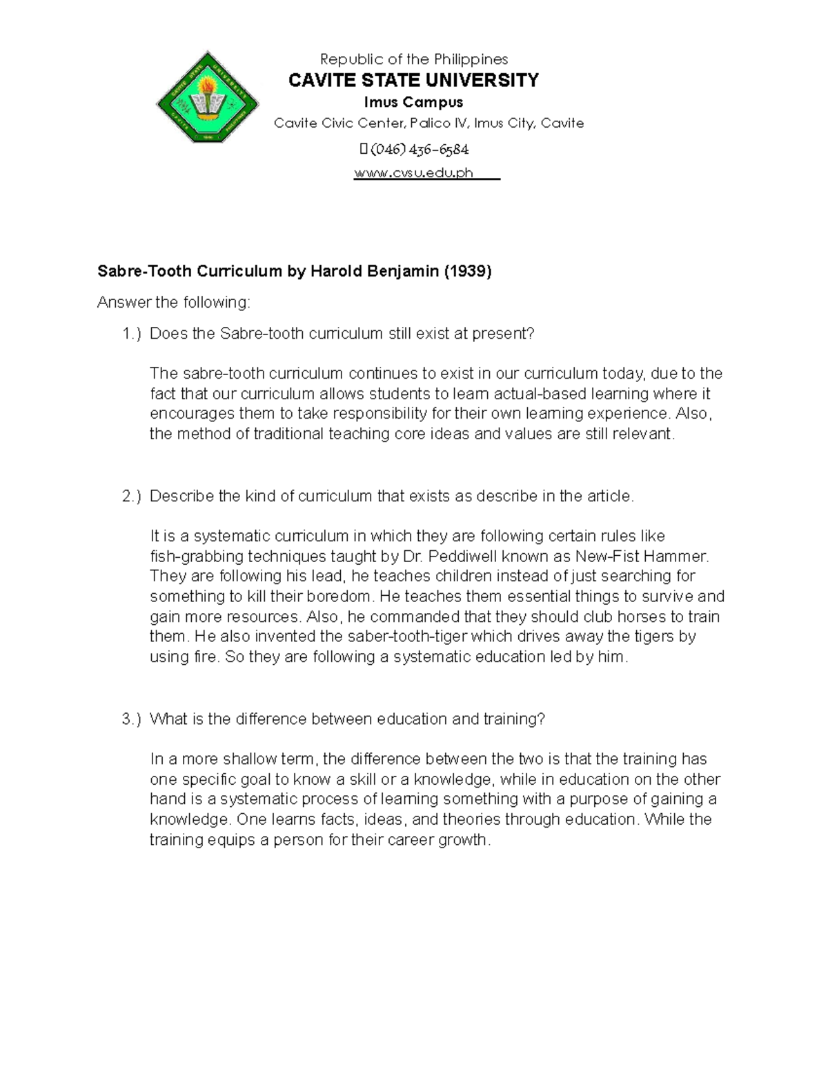 CAVITE STATE UNIV: Sabre-Tooth Curriculum Overview - Studocu